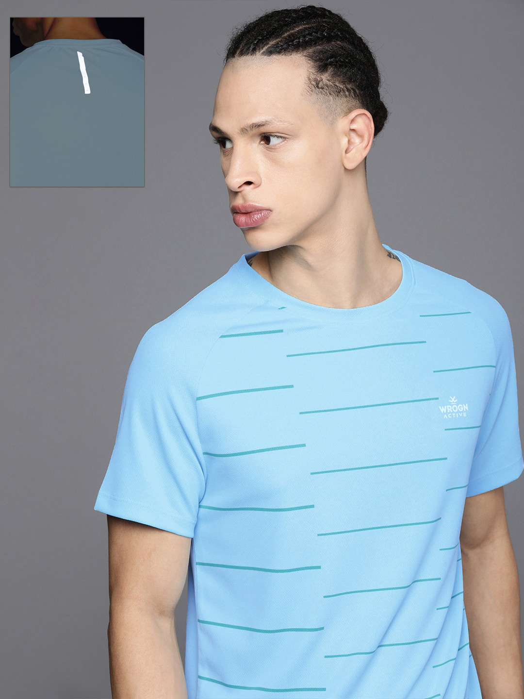 Buy WROGN ACTIVE Brand Logo Striped Sports T Shirt With Dry Pro ...