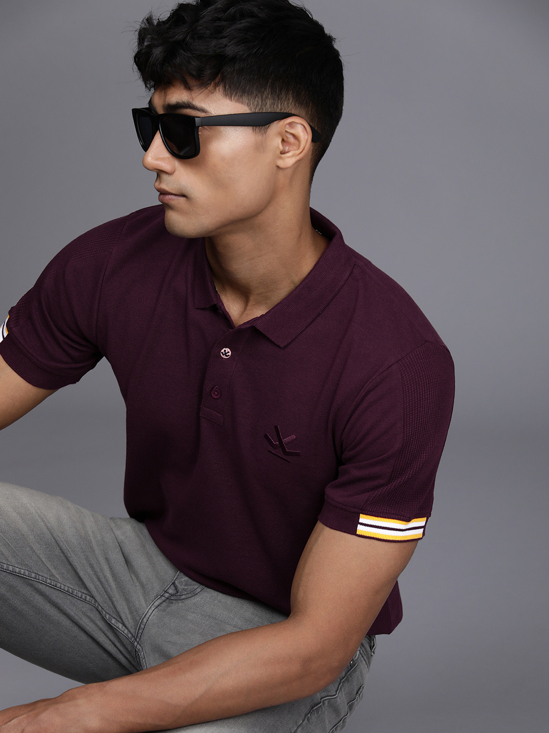 Buy WROGN Brand Logo Embroidered Polo Collar Pure Cotton T Shirt ...