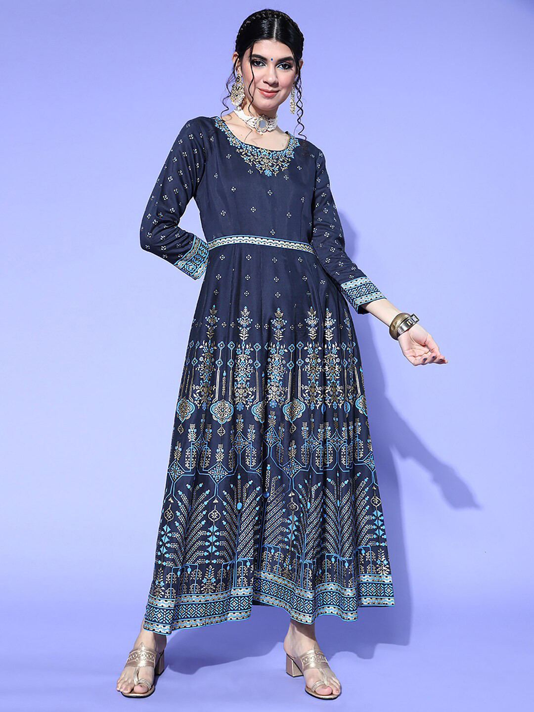 Buy Indo Era Ethnic Motifs Printed Liva Maxi Ethnic Dress - Ethnic ...