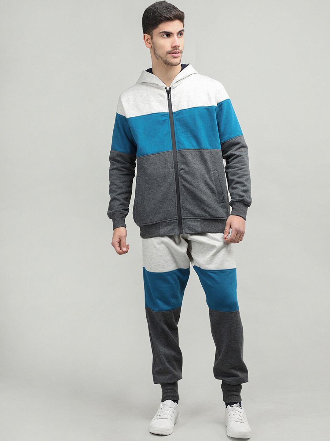 Buy CHKOKKO Men Colorblocked Hooded Zipper Tracksuit - Tracksuits for ...