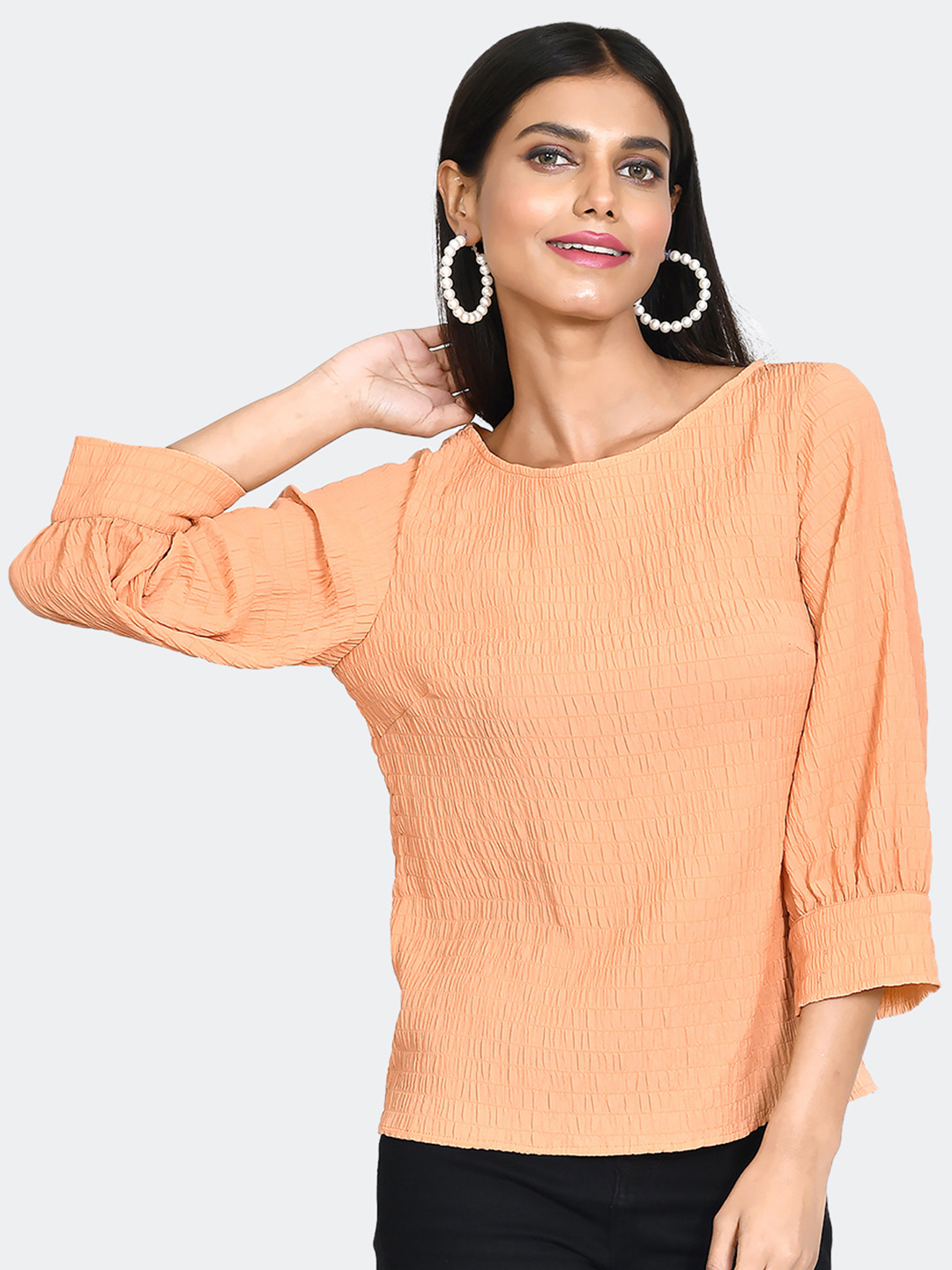 Buy Zink London Self Design Cuffed Sleeves Top - Tops for Women ...