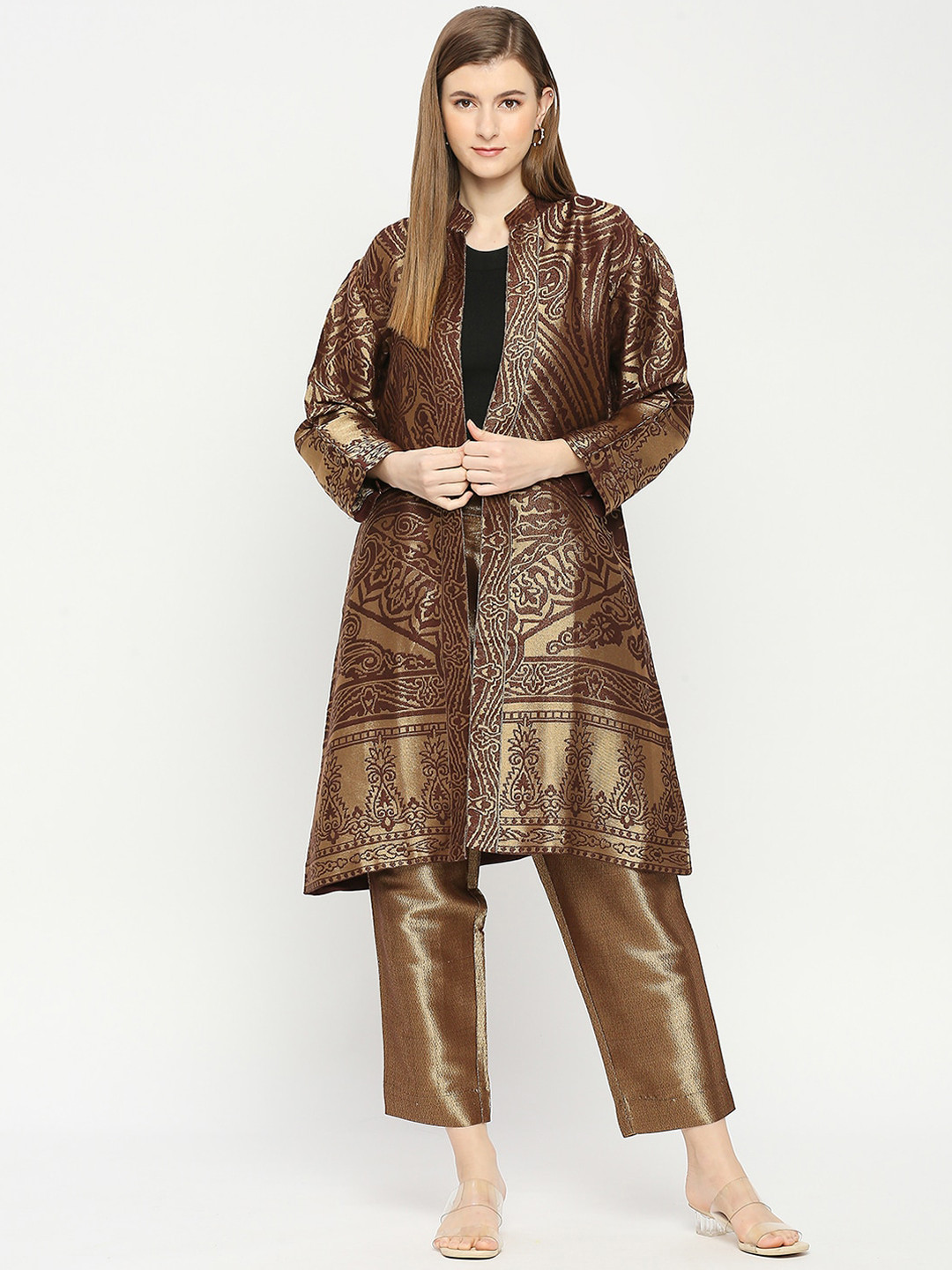 Buy Cloth Haus India Women Floral Lightweight Longline Brocade Tailored ...