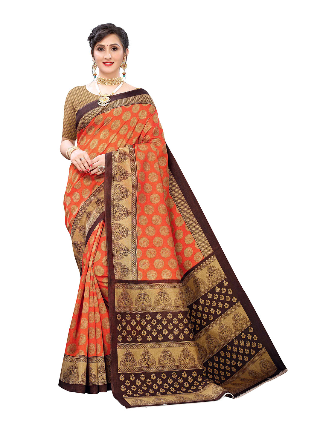 Buy AADVIKA Ethnic Motifs Printed Zari Mysore Silk Saree - Sarees for ...