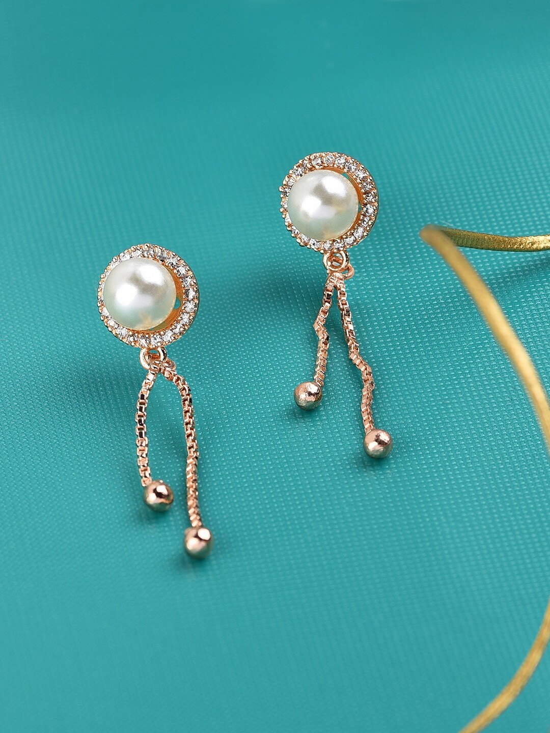 Buy Ami Rose Gold Plated Contemporary Cubic Zirconia Drop Earrings
