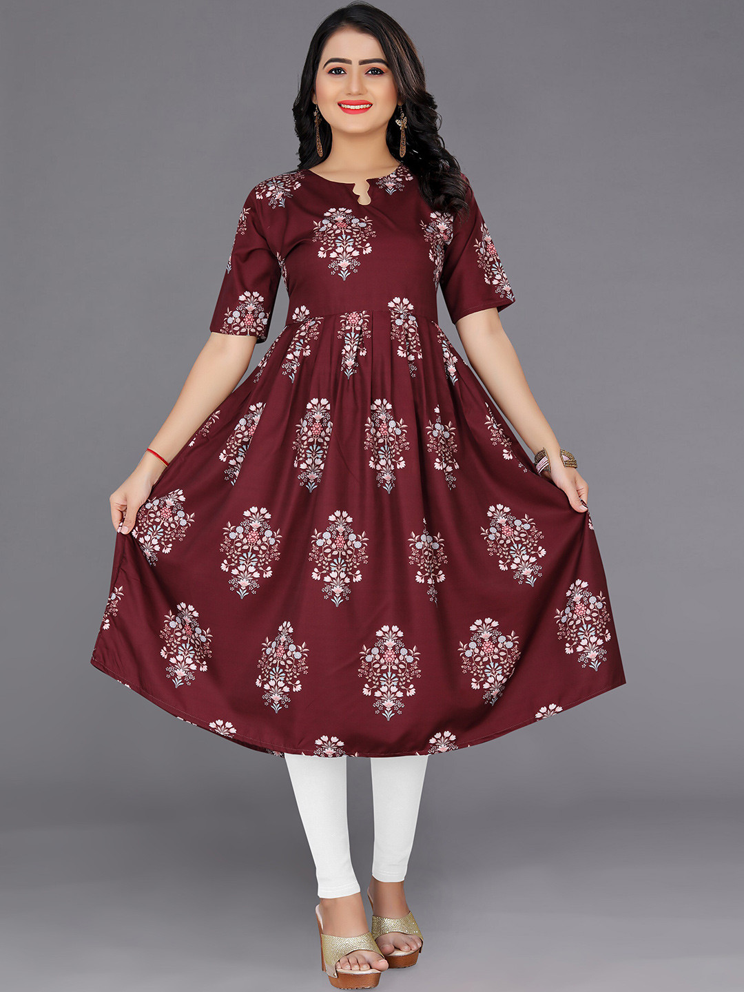 Buy Indian Fashionista Floral Printed Dobby Empire Kurti - Kurtis for ...