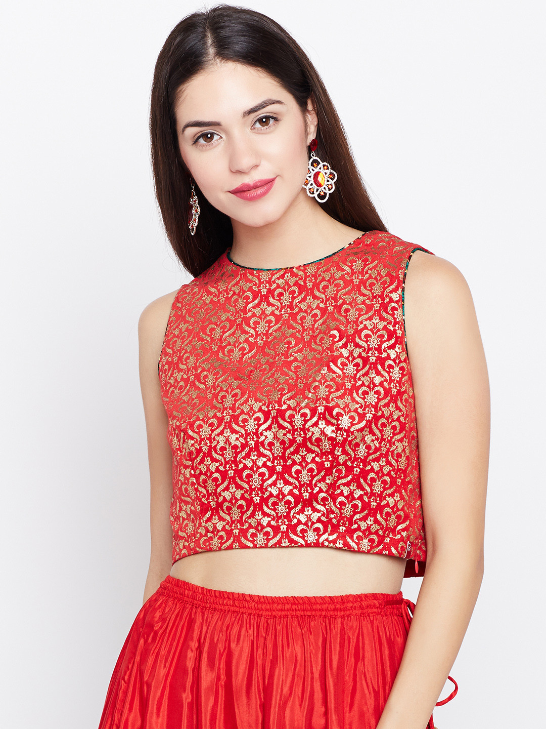 Buy Biba Women Red & Golden Printed Crop Pure Cotton Top - Tops for ...