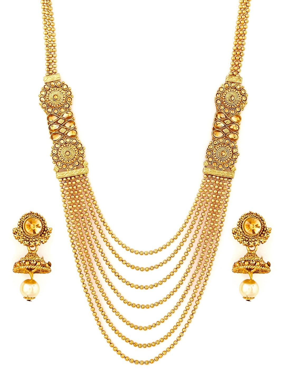 Buy Zaveri Pearls Gold Toned Multilayered Jewellery Set - Jewellery Set ...