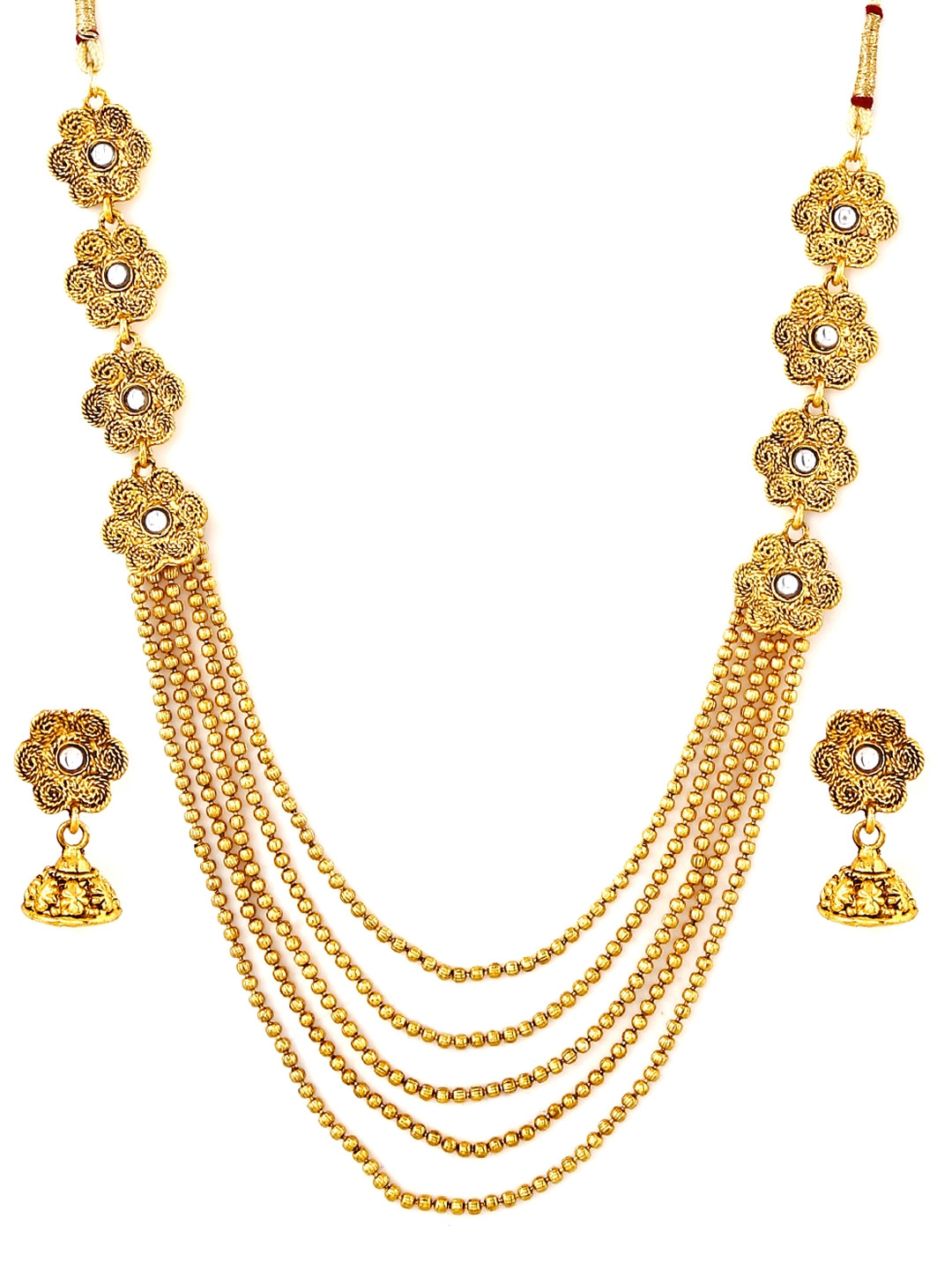 Buy Zaveri Pearls Gold Toned Multistranded Jewellery Set - Jewellery ...