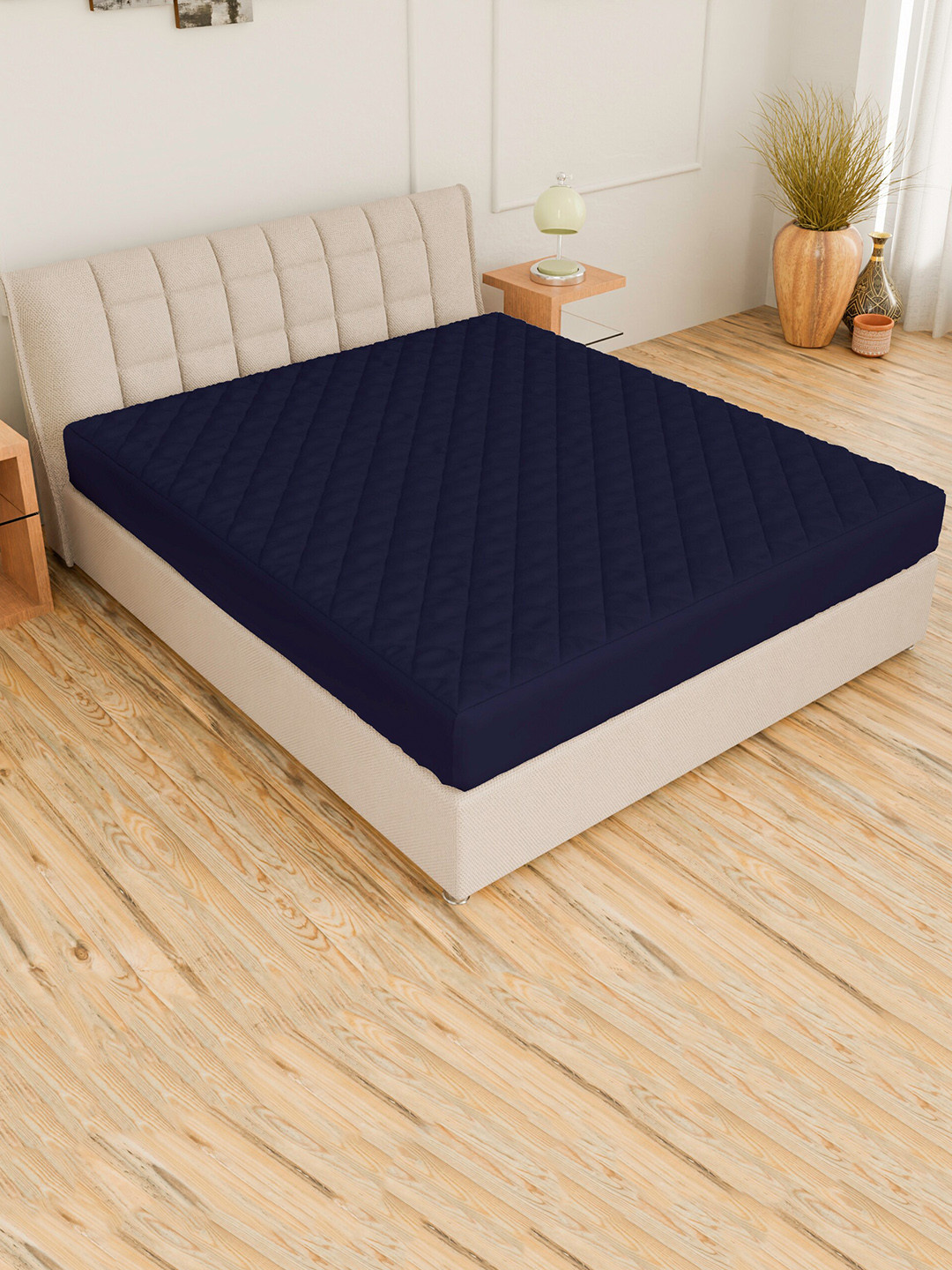 Buy CURIOUS LIFESTYLE Blue Quilted Cotton Queen Size Fitted Water Proof buy-curious-lifestyle-blue-quilted-cotton-queen-size-fitted-water-proof