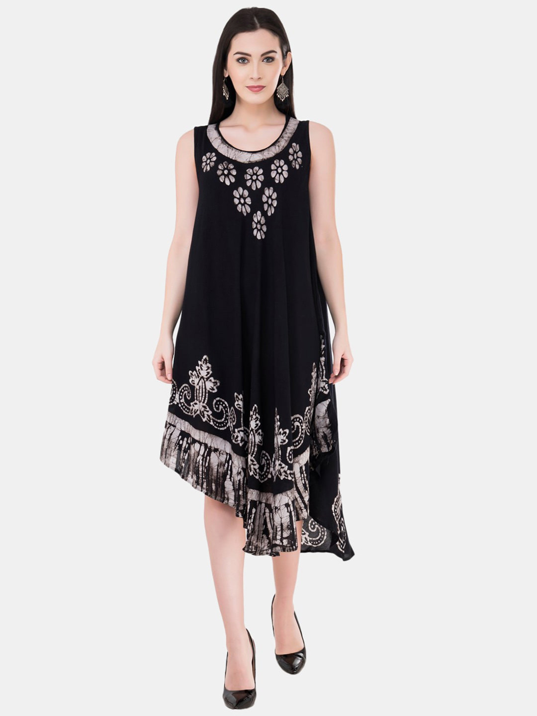 Buy SAAKAA Ethnic Motifs Printed Asymmetric Hem Sleeveless A Line Midi ...