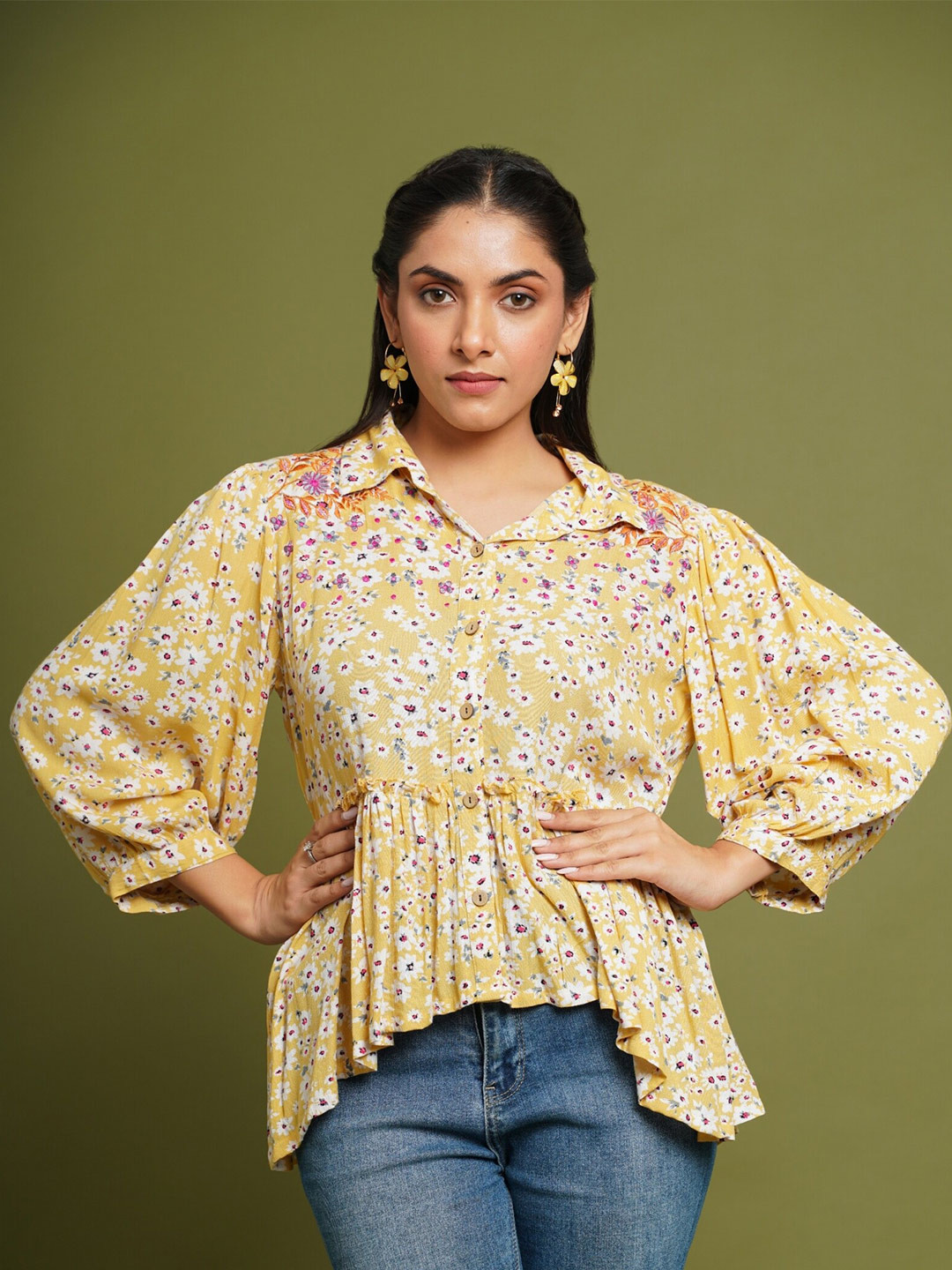 Buy FLAMBOYANT Floral Print Shirt Collar Shirt Style Top - Tops for ...