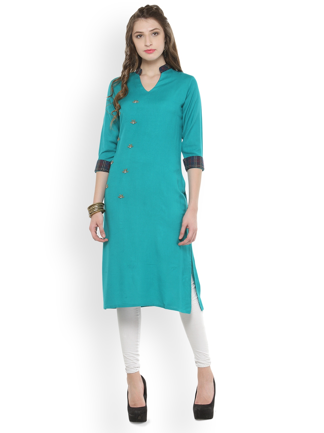 Buy Laabha Women Sea Green Solid Straight Kurta Kurtas For Women