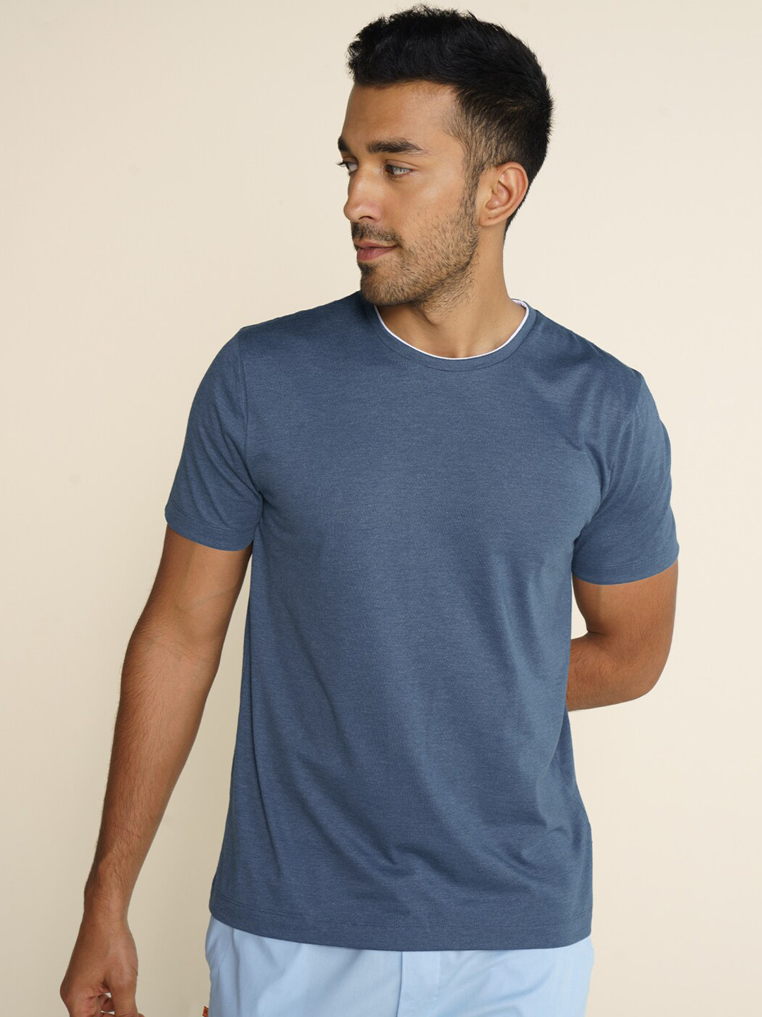 Buy DaMENSCH Breeeze Ultralight Melange Neck Piping T Shirt - Lounge ...