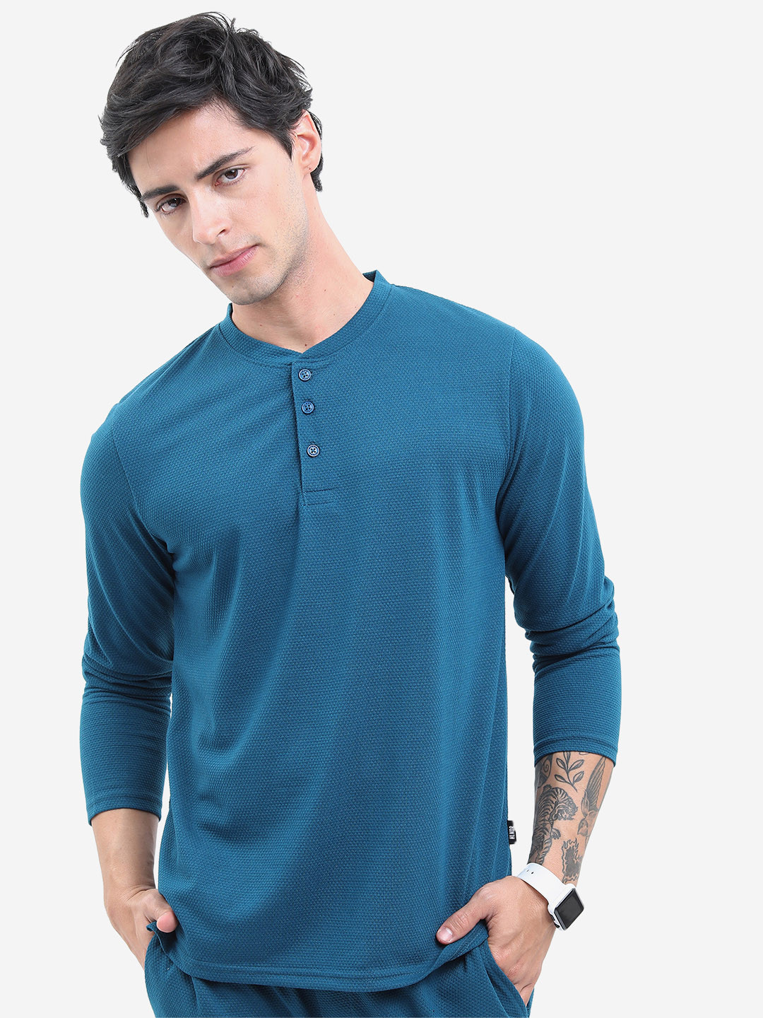 Buy HIGHLANDER Men Popcorn Structured Henley Neck T Shirt - Tshirts for ...