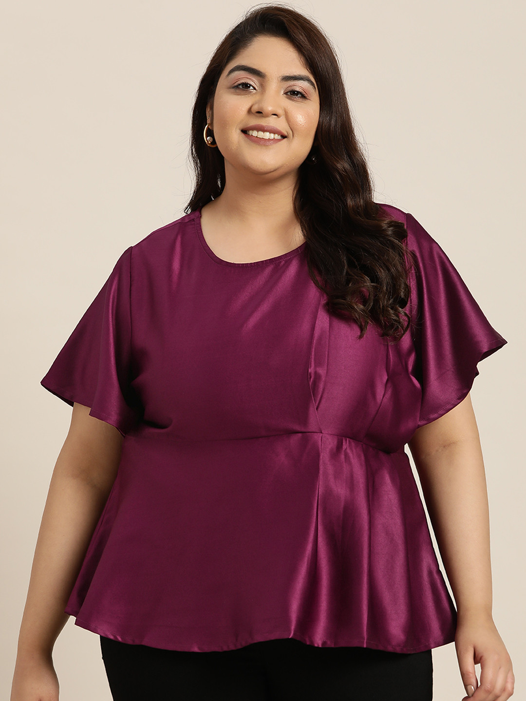 Buy Sztori Plus Size Satin Finish Flared Sleeve A Line Top - Tops for ...