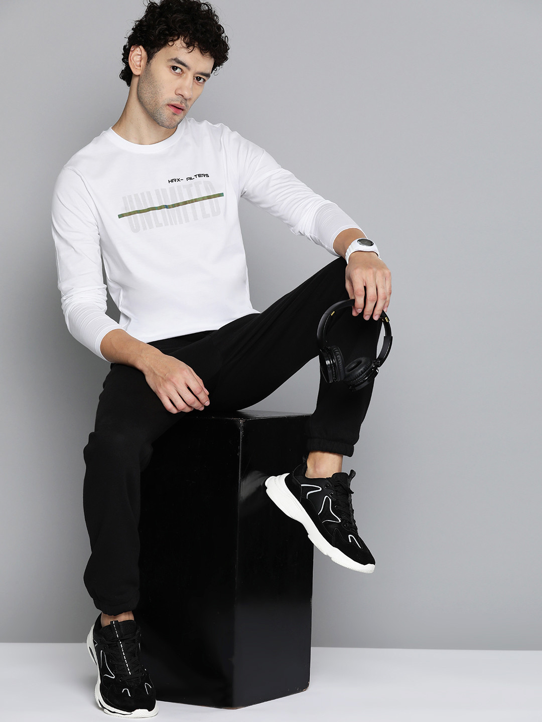 Buy HRX By Hrithik Roshan Brand Logo Printed Pure Cotton T Shirt ...