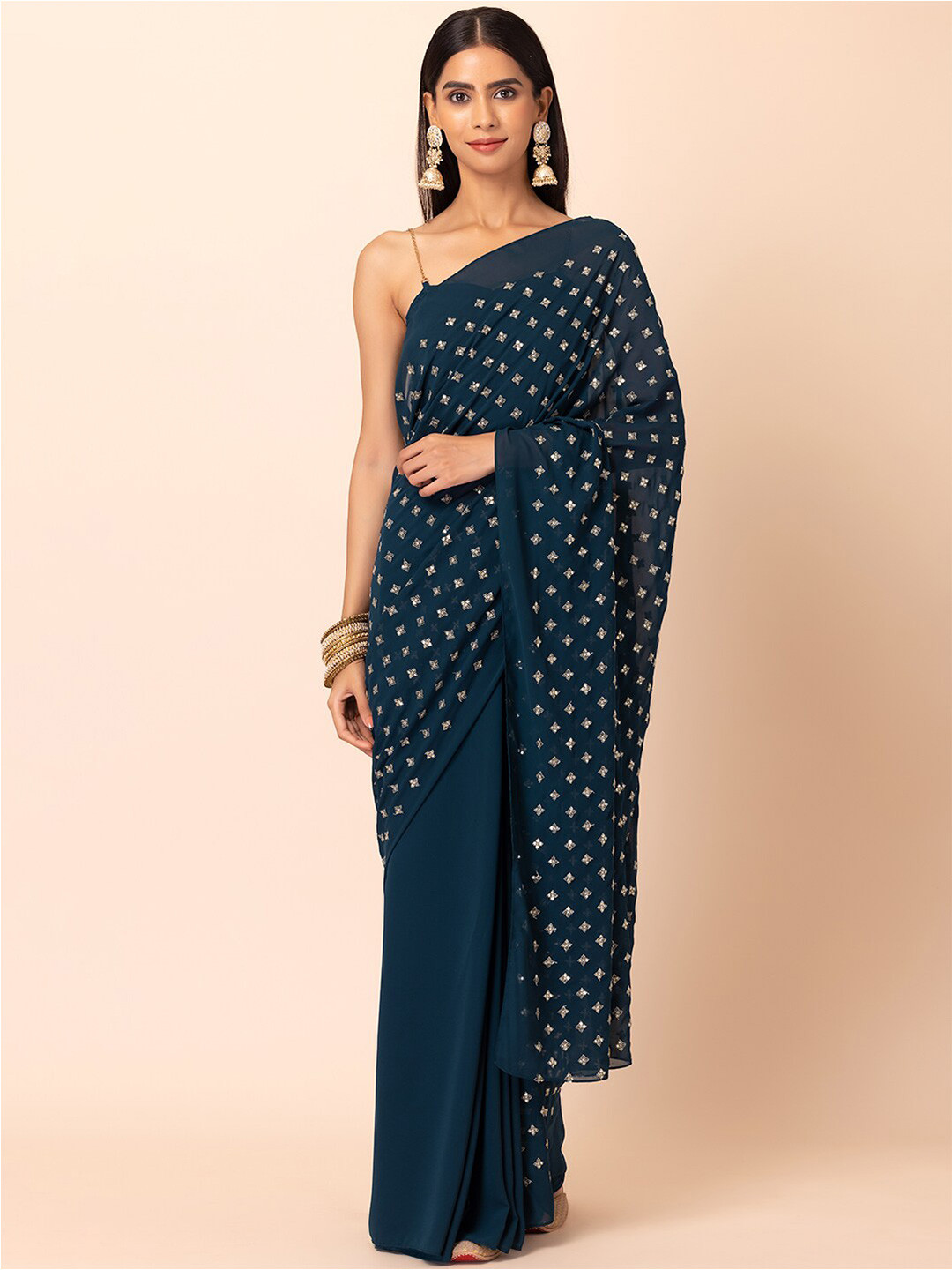 Buy INDYA Ethnic Motifs Embroidered Saree With Attached Unstitched ...