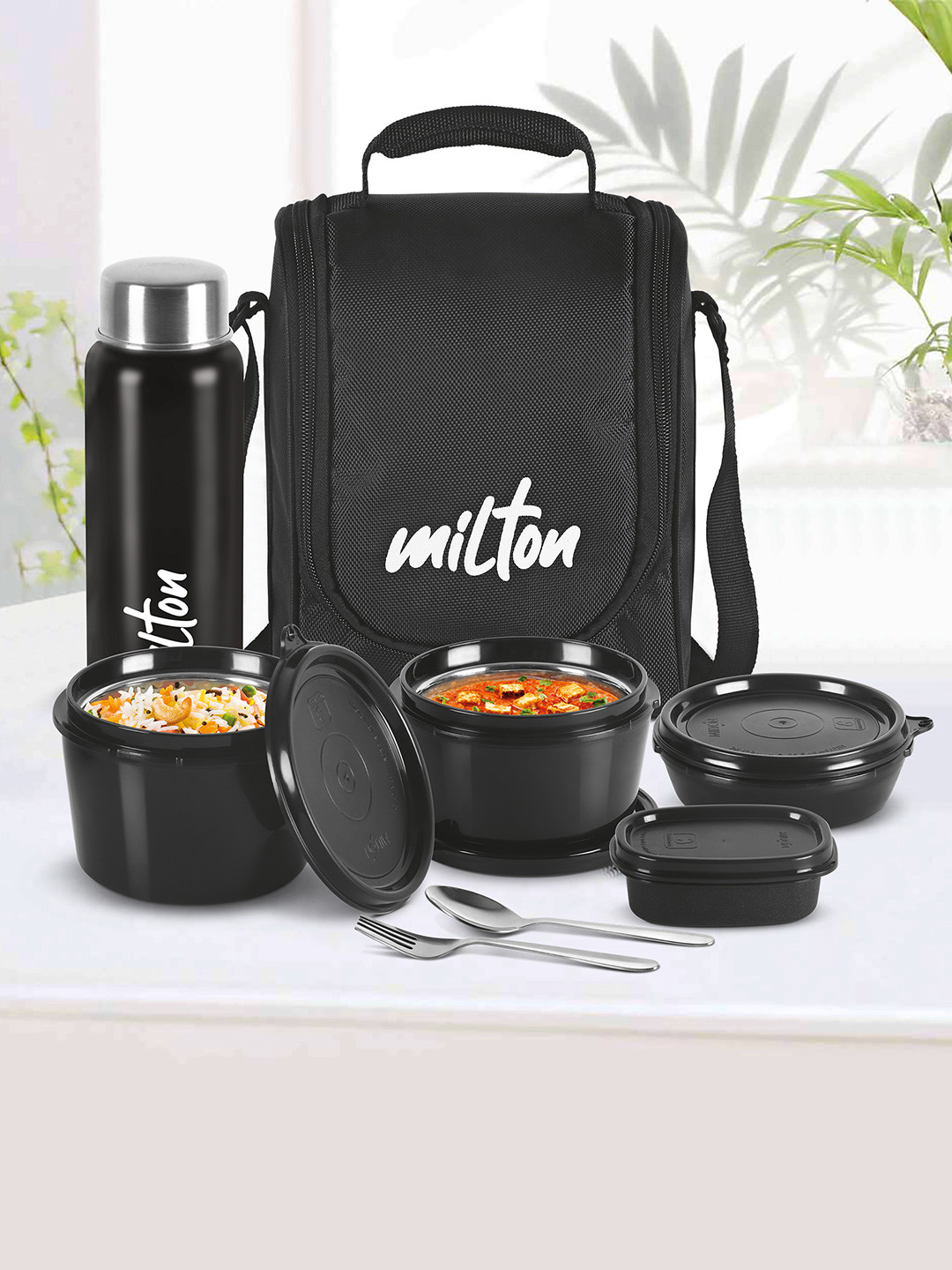 Buy Milton Pro Lunch 5Pcs Black Tiffin & Insulated Fabric Jacket 100ml ...