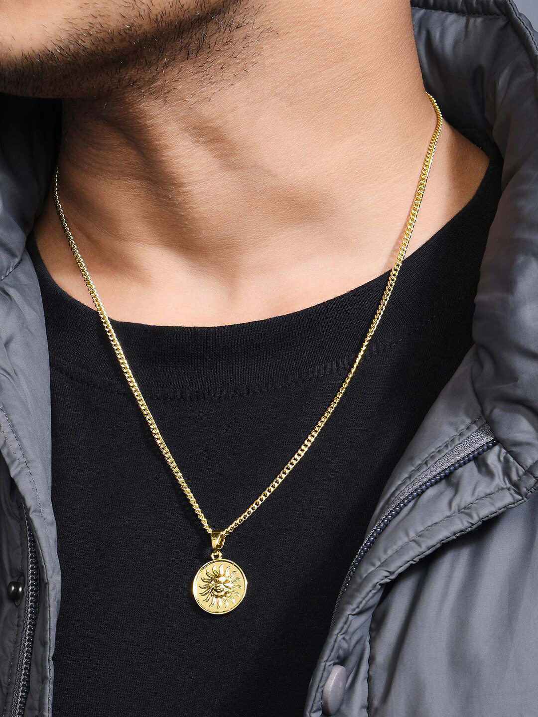 Buy The Bro Code Men Gold Plated Shining Sun Pendant Necklace ...