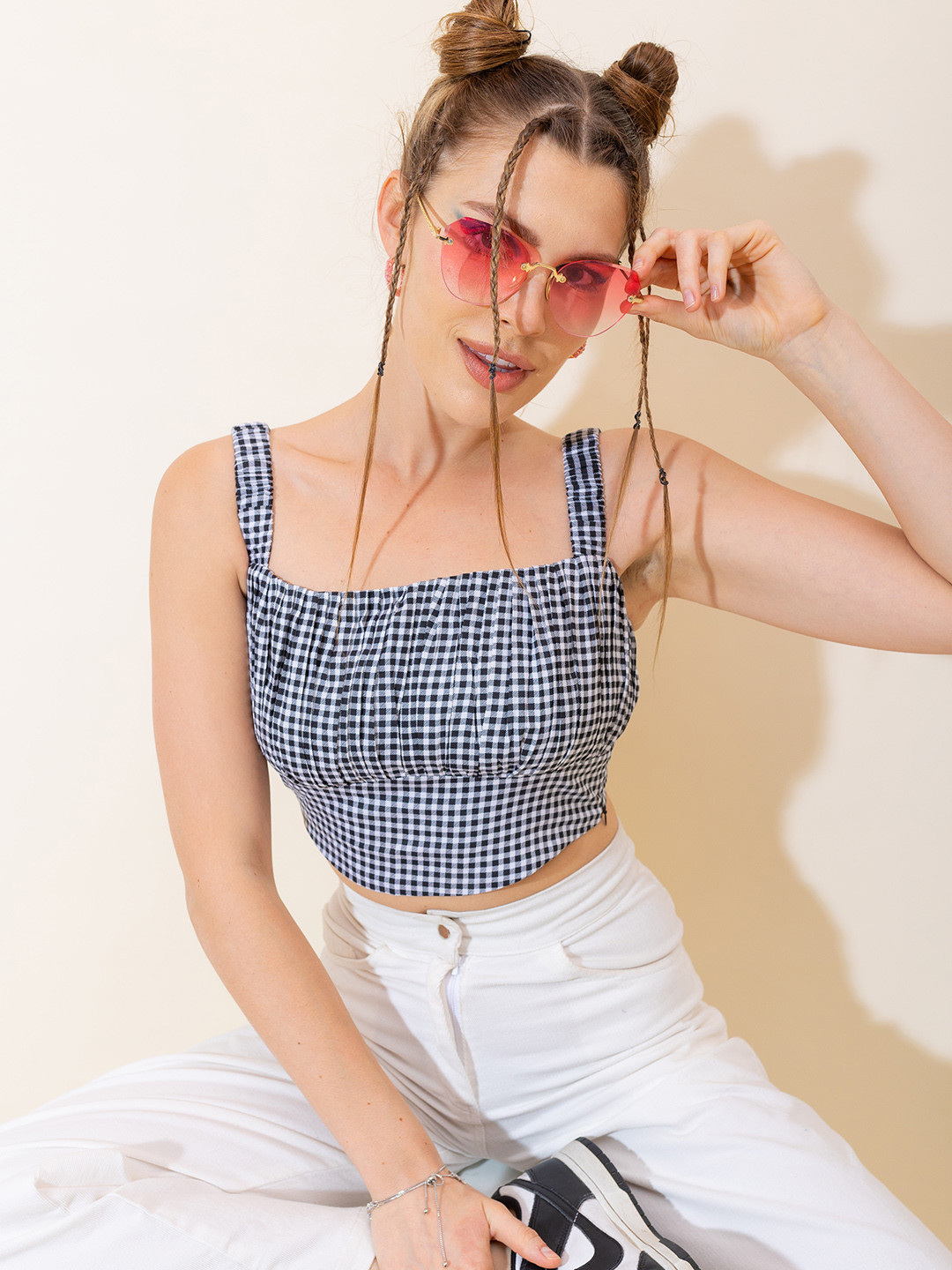 Buy Stylecast X Hersheinbox Square Neck Checked Crop Top - Tops for ...