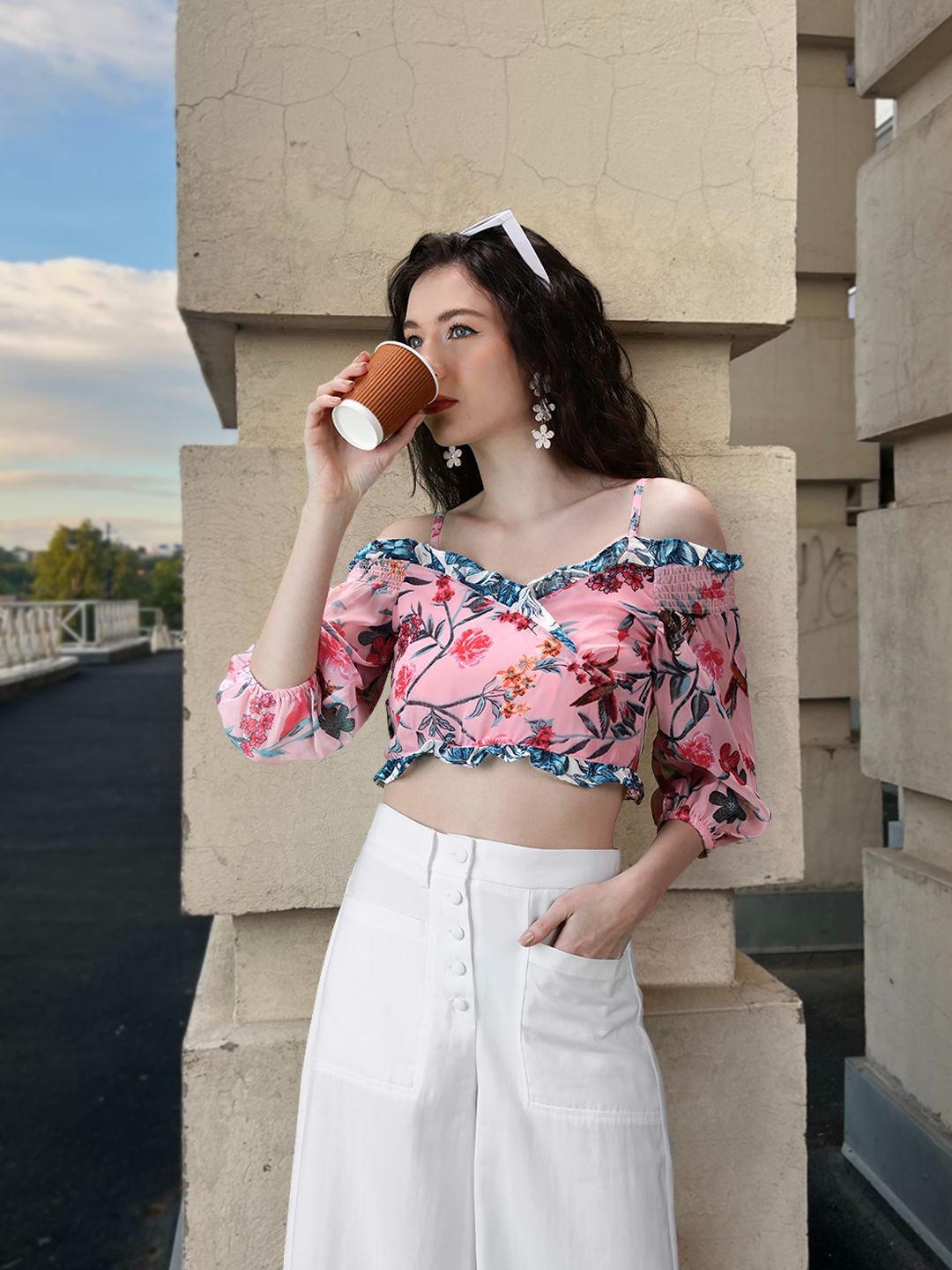 Buy Stylecast X Hersheinbox Floral Print Off Shoulder Bardot Crop Top