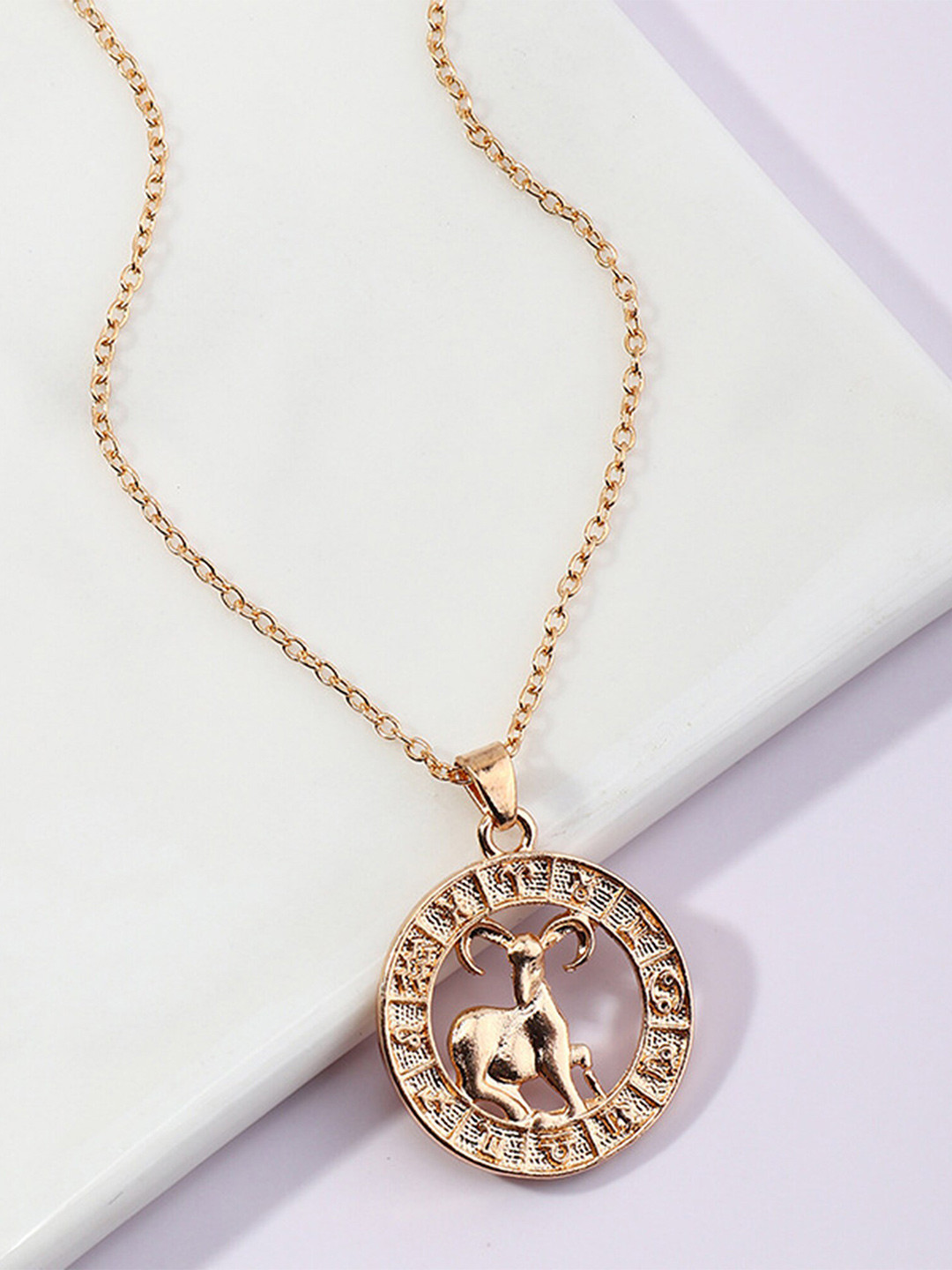 Buy Pinapes Gold Plated Circle Star Sign Aries Necklace - Necklace And ...