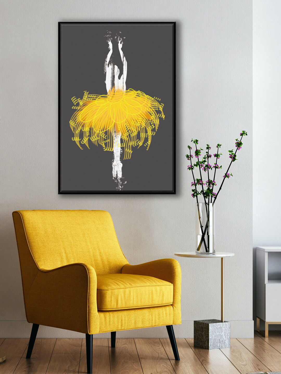 Buy 999Store Modern Grey & Yellow Dancing Lady Painting Wall Art - Wall ...