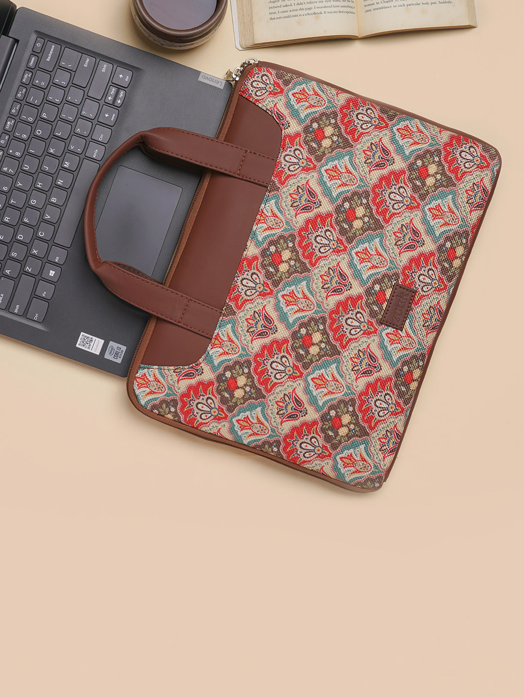 Buy ZOUK Women Brown & Red Printed Jute Laptop Sleeve - Laptop Bag for ...