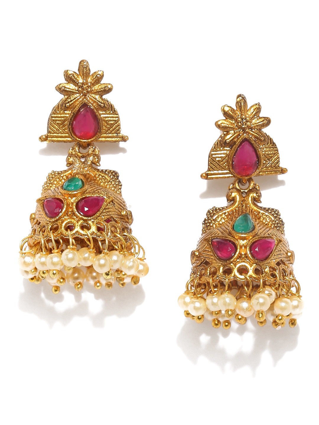 Buy Rubans Gold Toned & Red Dome Shaped Drop Earrings - Earrings for ...