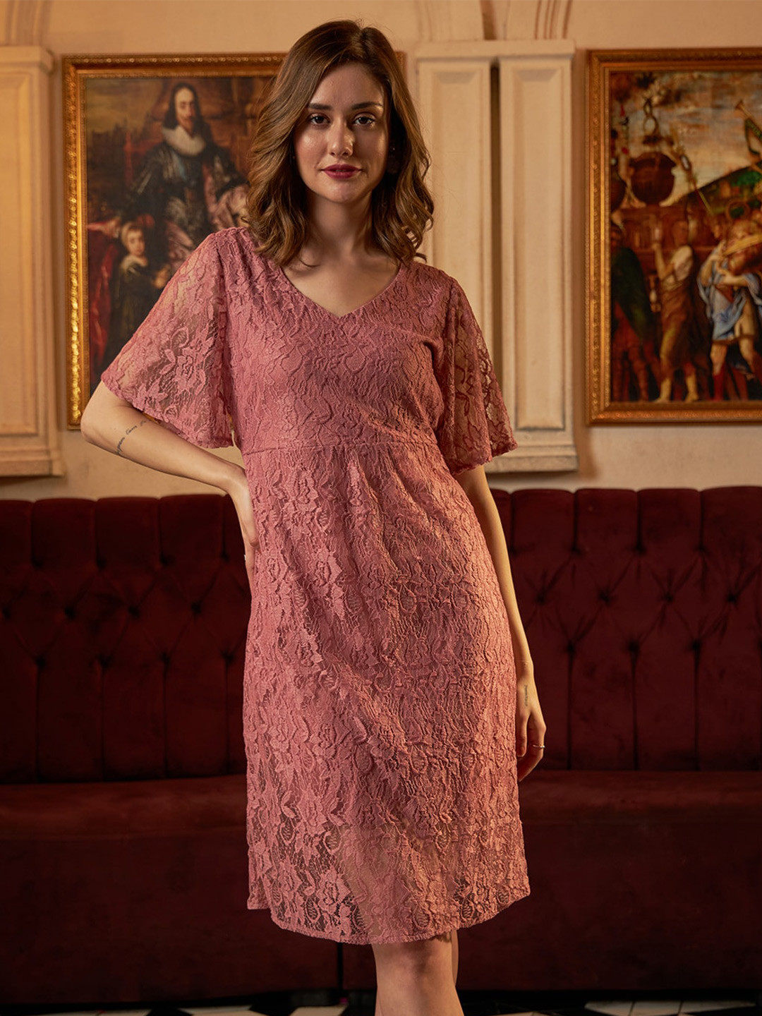 Buy Athena Floral Self Design Lace A Line Dress - Dresses for Women ...