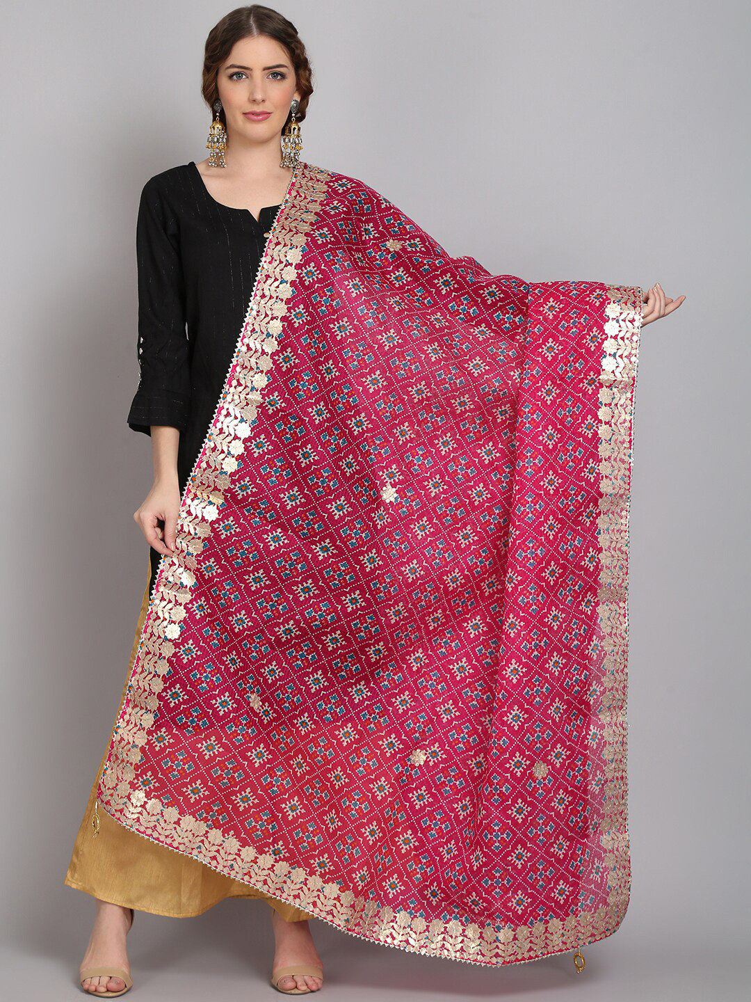 Buy SOUNDARYA Ethnic Motifs Printed Pure Cotton Dupatta With Gotta ...