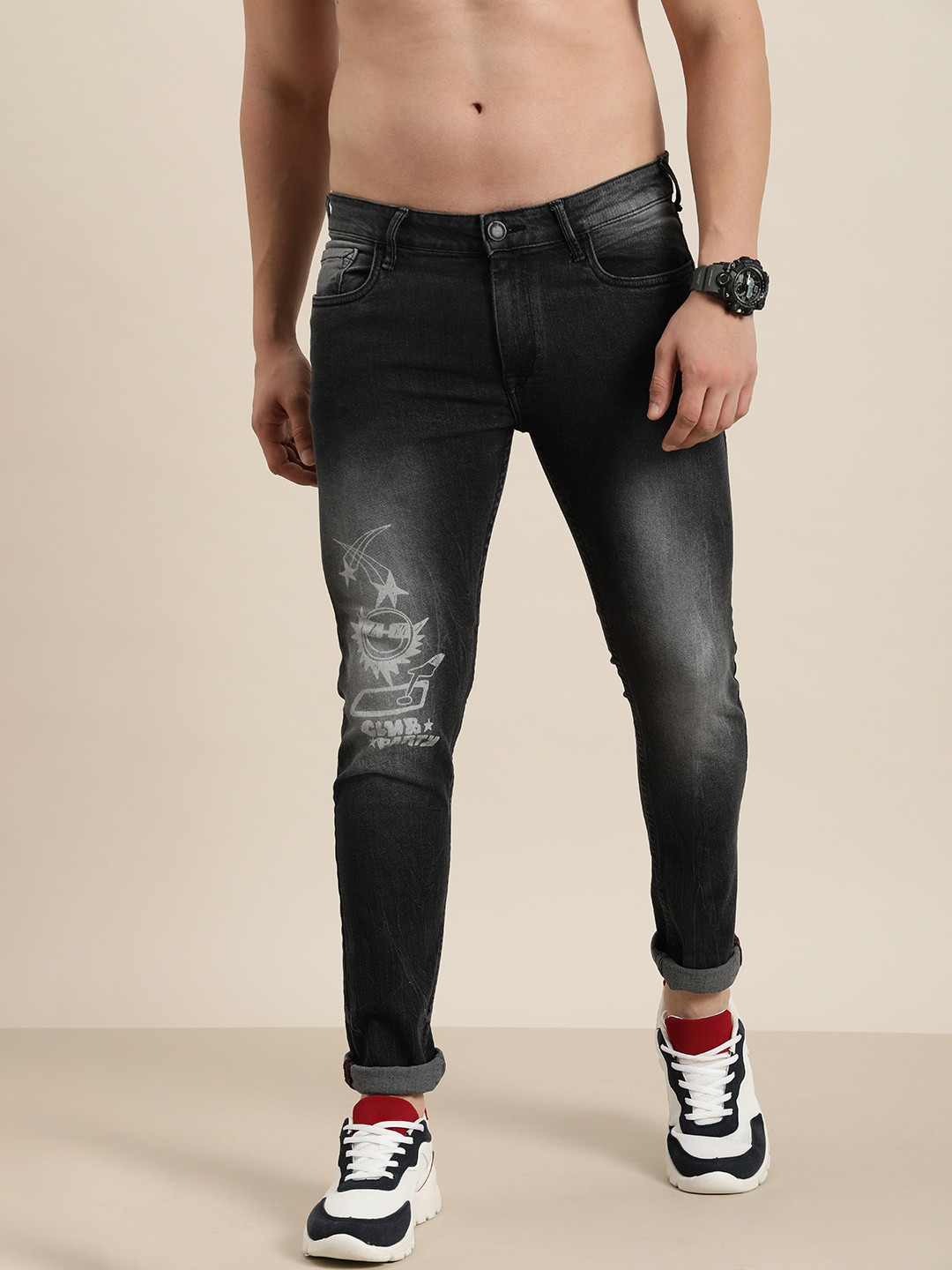 Buy Moda Rapido Men Skinny Fit Heavy Fade Printed Stretchable Jeans ...