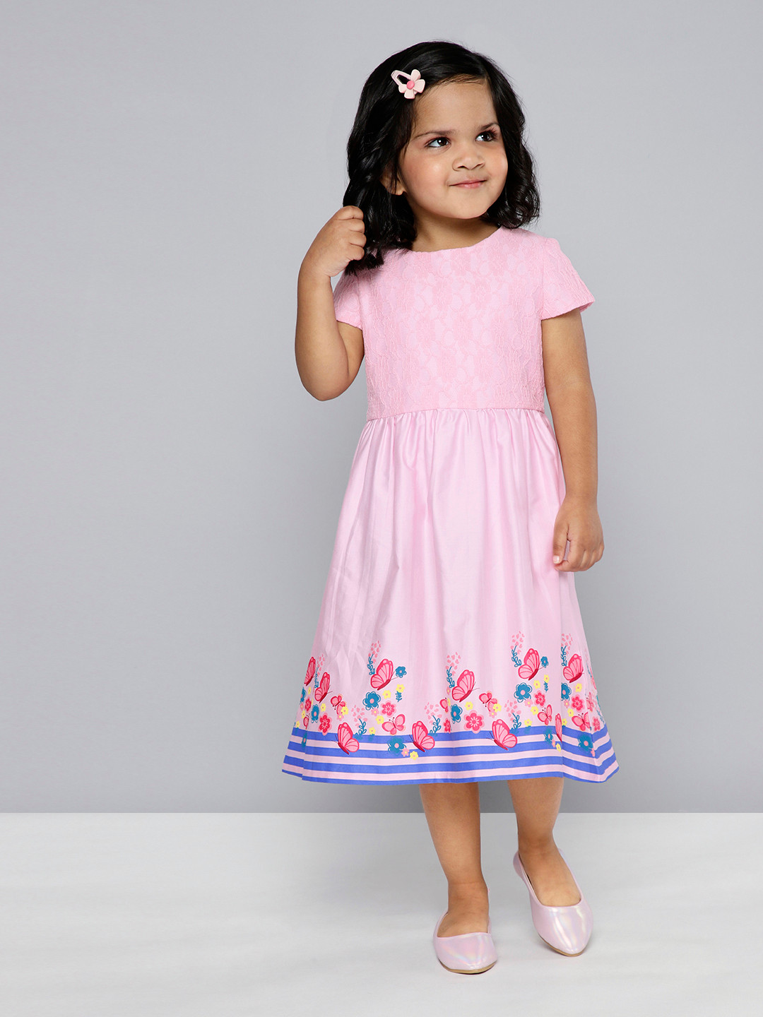 Buy HERE&NOW Girls Floral Print Pure Cotton Fit & Flare Dress - Dresses ...