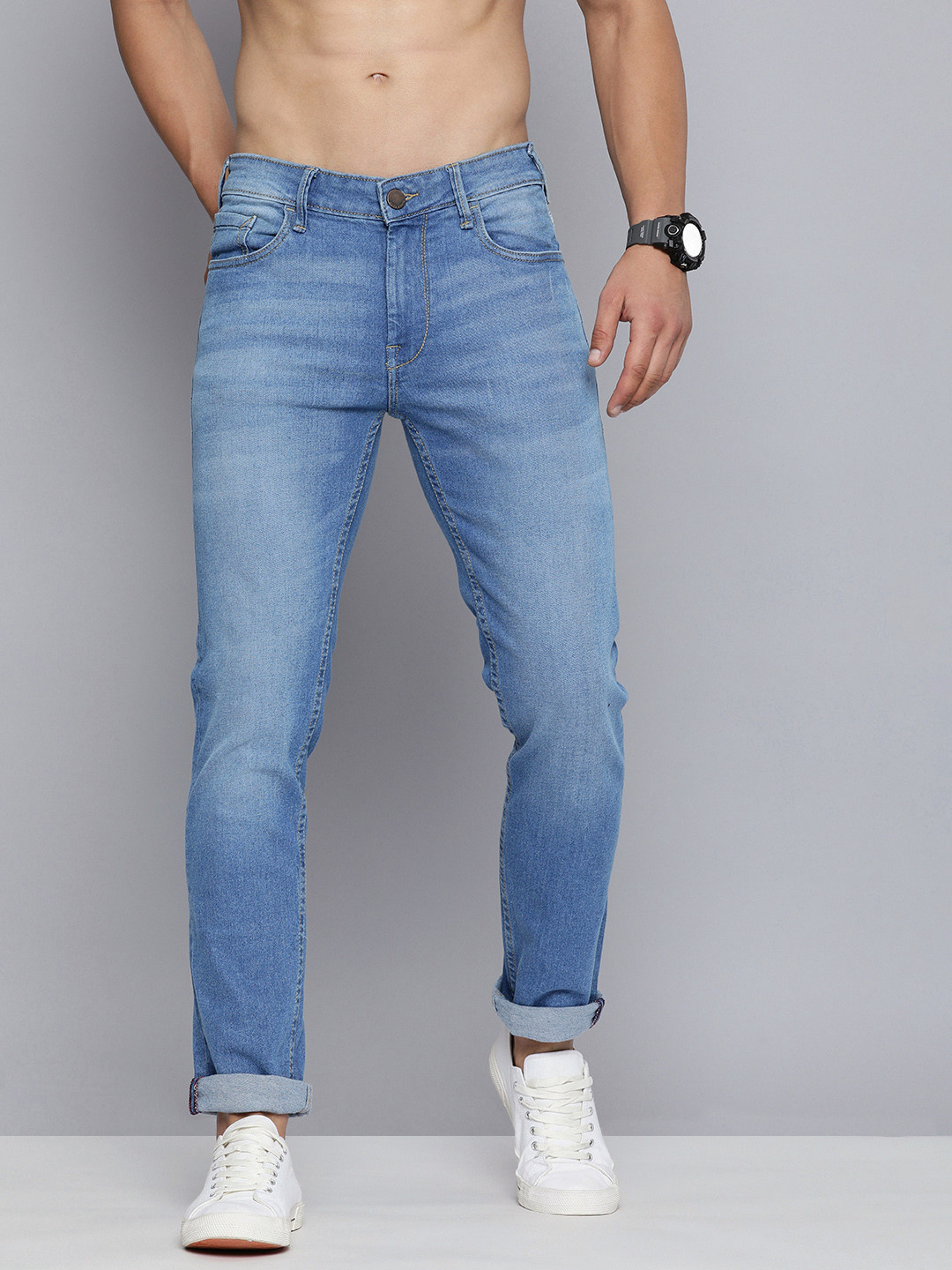 Buy HERE&NOW Men Slim Fit Heavy Fade Stretchable Mid Rise Jeans - Jeans ...