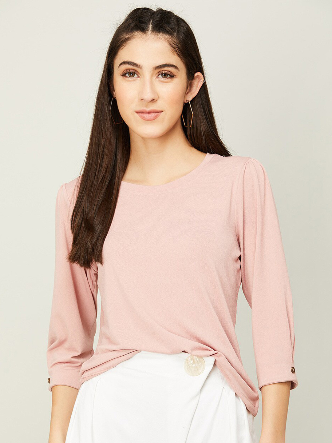 Buy CODE By Lifestyle Round Neck Three Quarter Sleeves Knitted Top ...