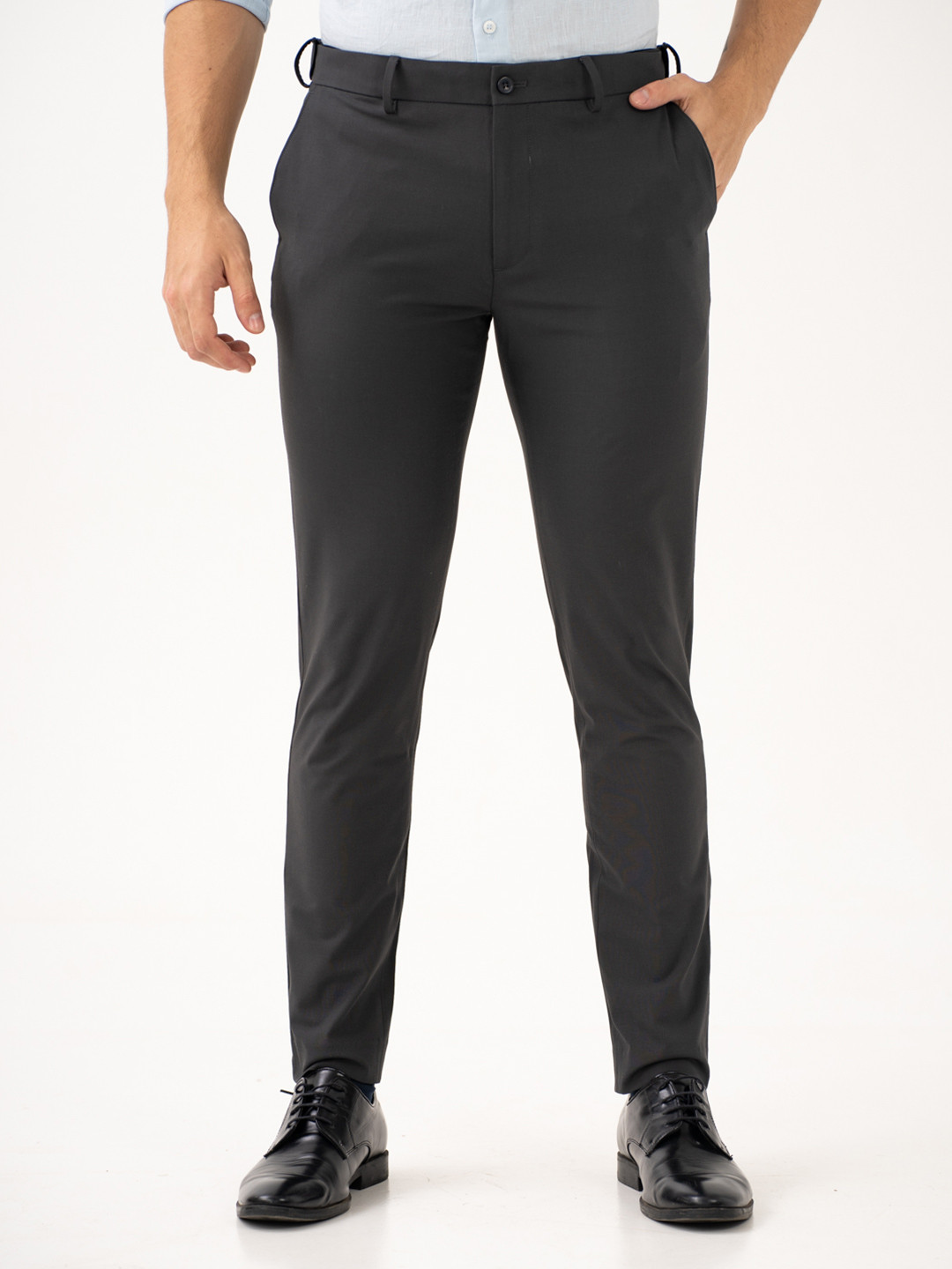 Buy The Pant Project Men Dark Grey Solid Slim Fit Wrinkle Resistant ...