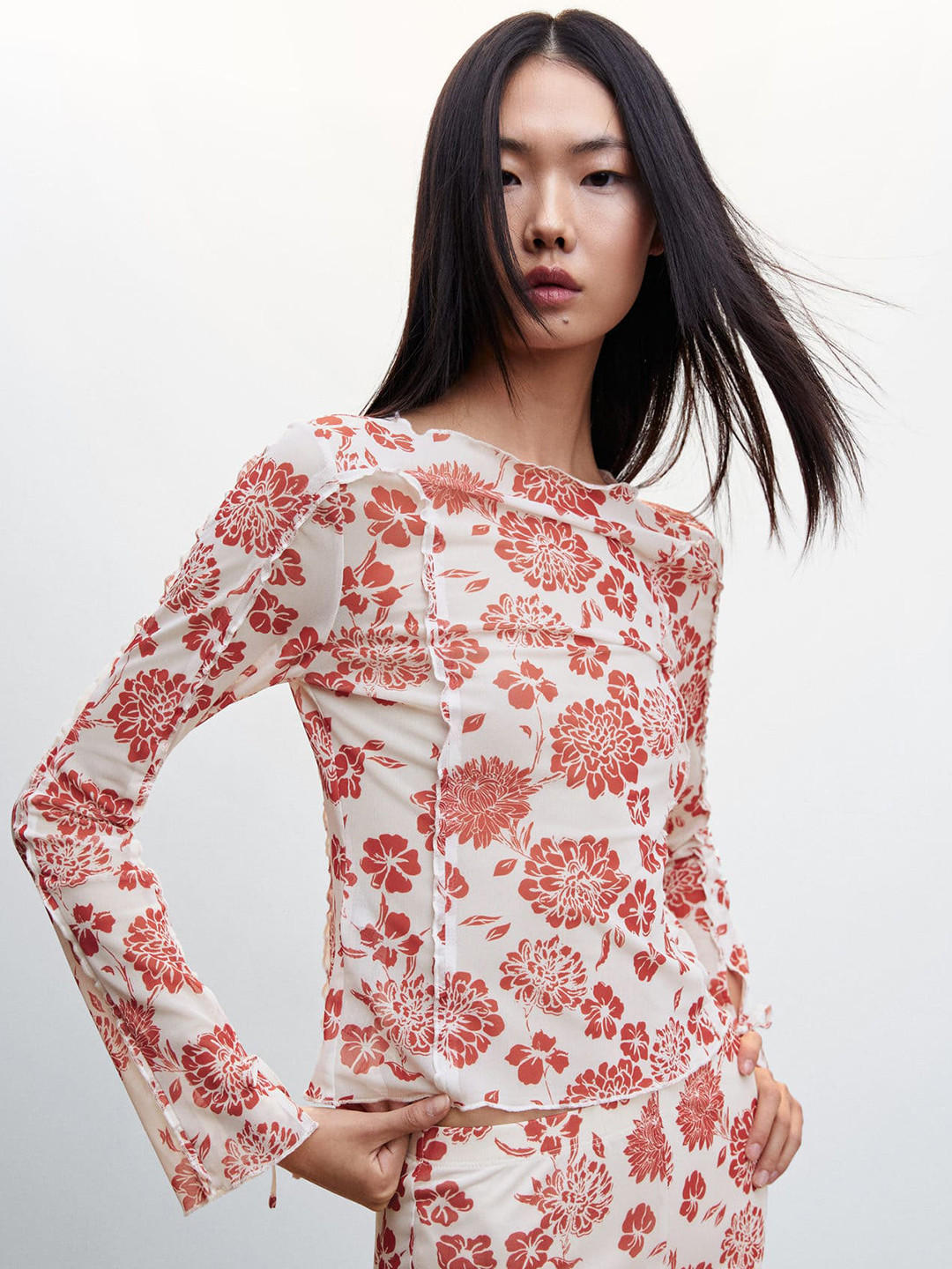 Buy MANGO Floral Print Sustainable Mesh Top - Tops for Women 21812462 ...