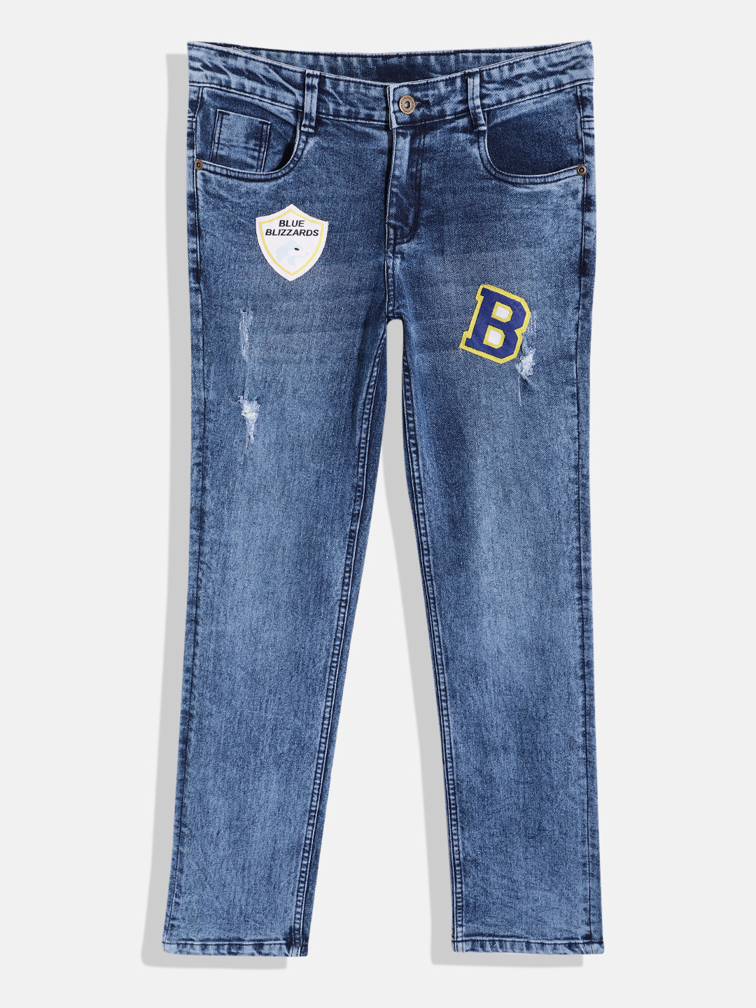 Buy YK Boys Straight Fit Mildly Distressed Heavy Fade Applique Detail ...