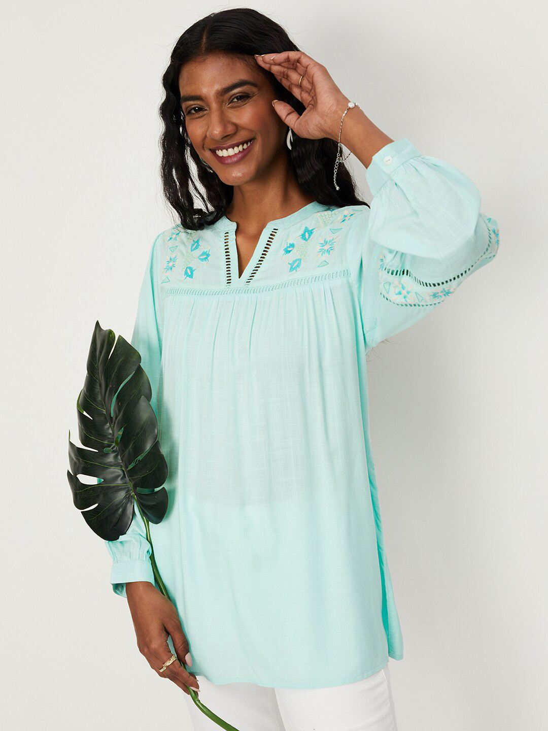 Buy Max Embroidered Yoke Design Gathers Tunic - Tunics for Women ...