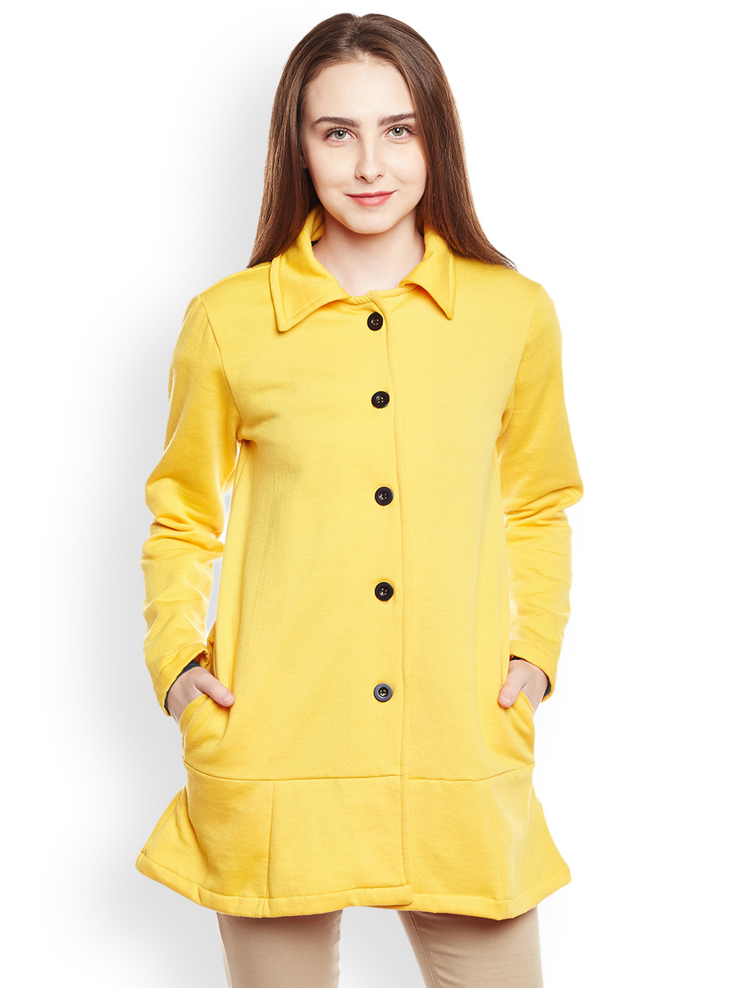 Buy Belle Fille Women Yellow Overcoat - Coats for Women 2181456 | Myntra
