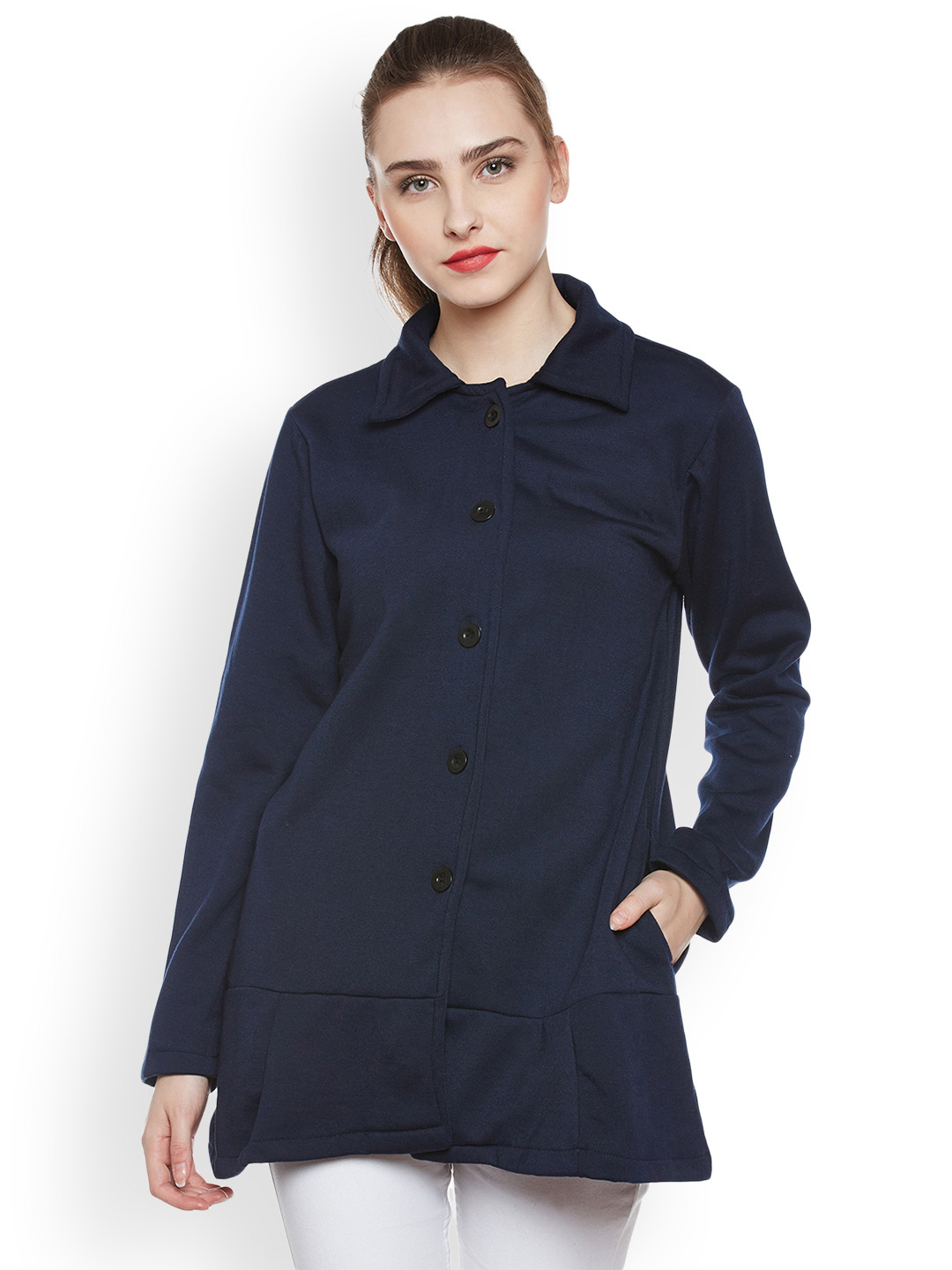 Buy Belle Fille Women Navy Blue Overcoat - Coats for Women 2181459 | Myntra