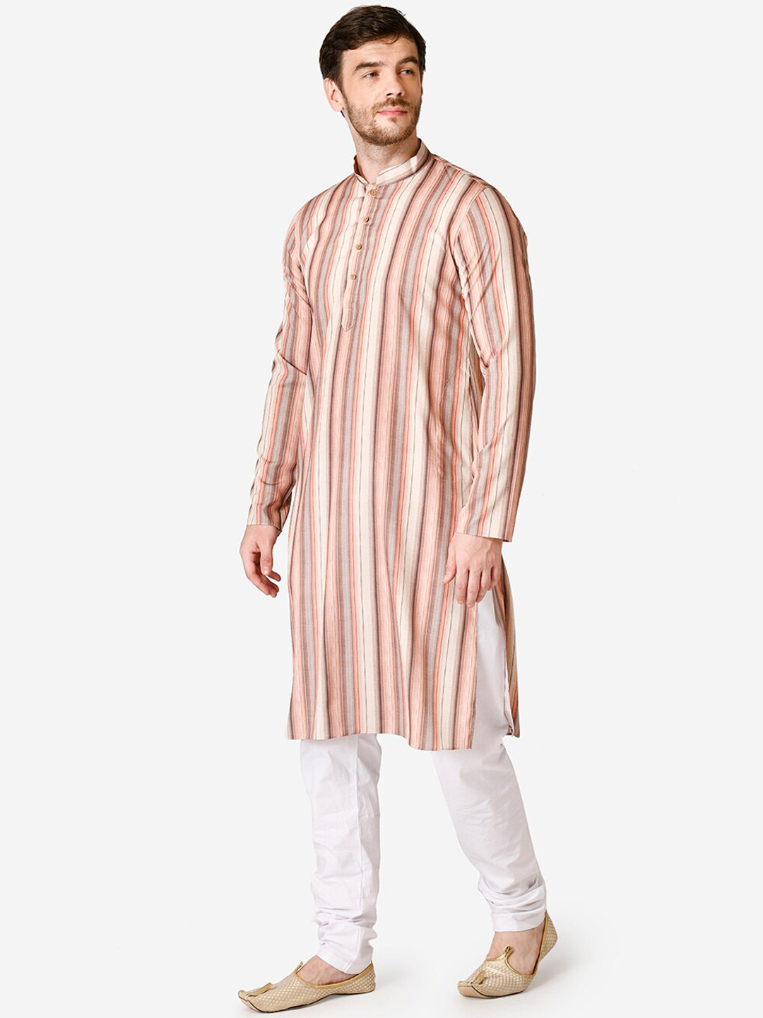 Buy TABARD Men Striped Mandarin Collar Pure Cotton Kurta - Kurtas for ...