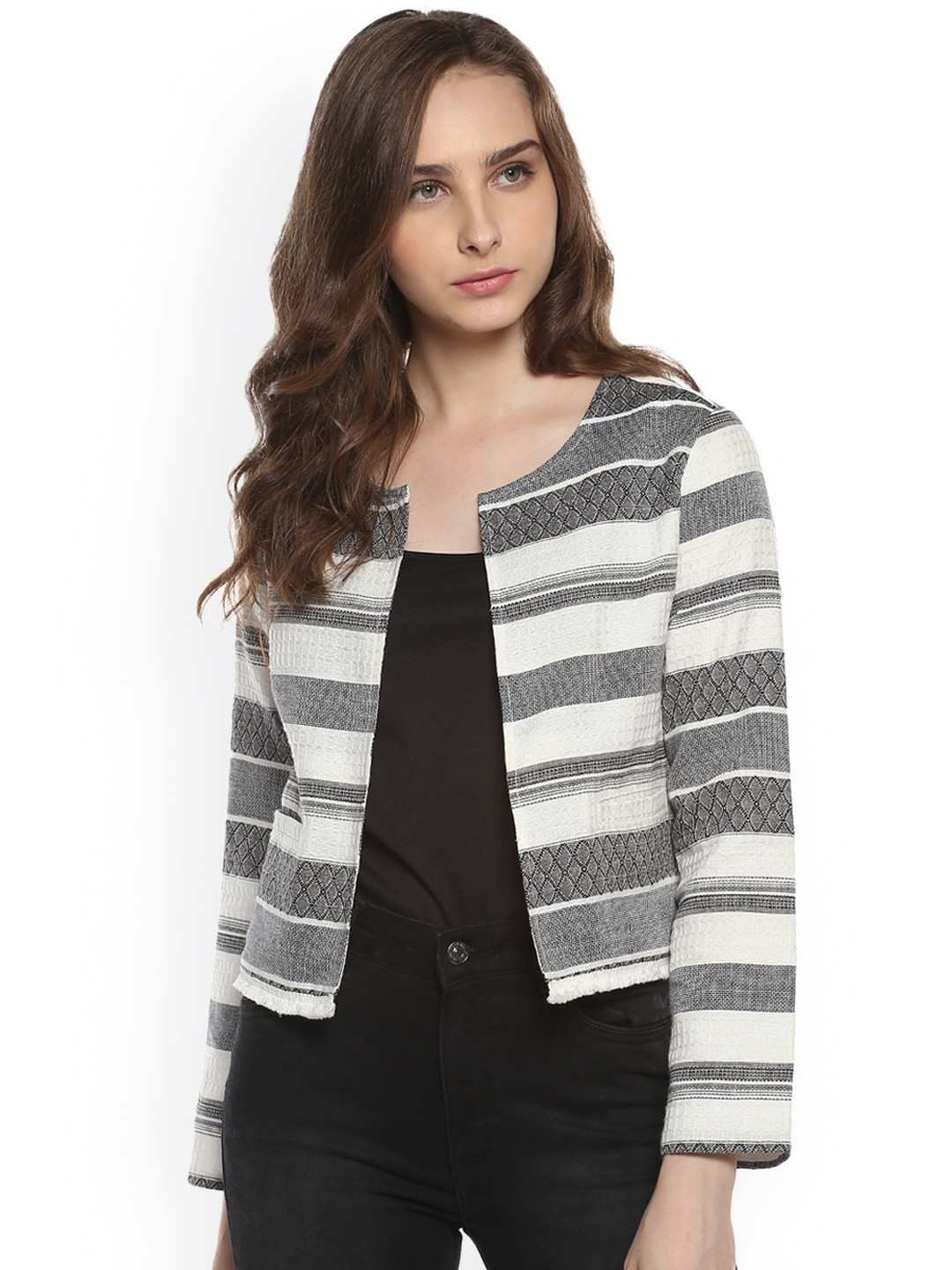 Buy STREET 9 Women White Striped Open Front Jacket - Jackets for Women ...