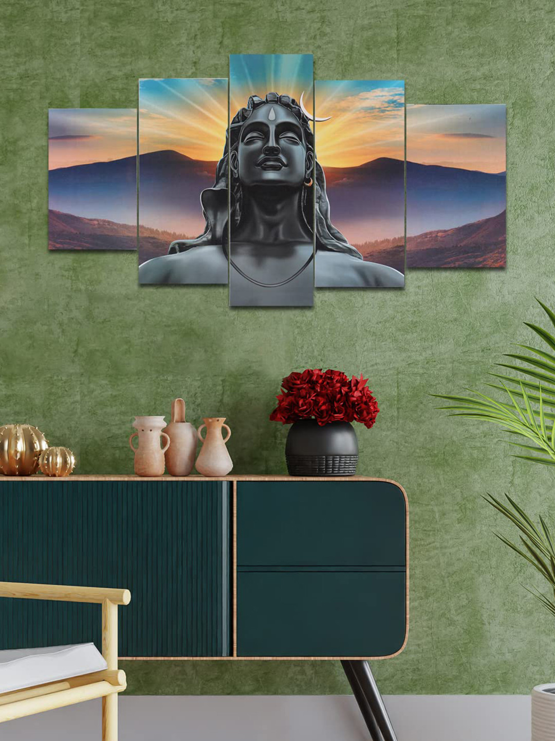Buy Perpetual Grey & Blue 5 Pieces Adiyogi Painting Wall Art - Wall Art ...