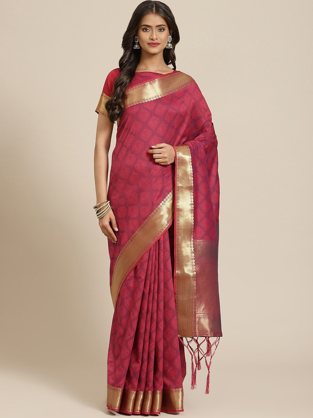 Buy Sangria Ethnic Motif Woven Design Banarasi Saree - Sarees for Women ...
