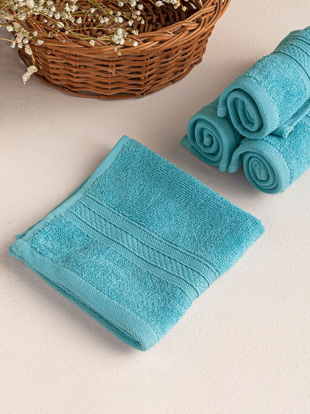 Buy HOMEMONDE Turquoise Blue 10 Pieces 500 GSM Pure Cotton Face Towels ...
