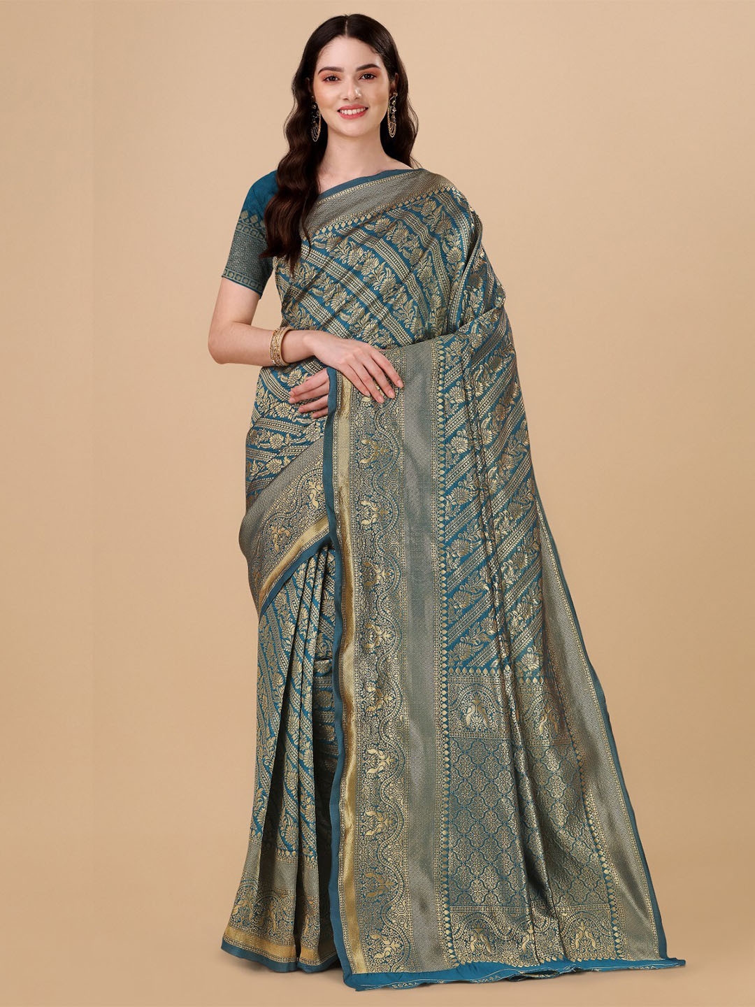 Buy TEREZA Floral Woven Design Pure Silk Kanjeevaram Saree - Sarees for ...