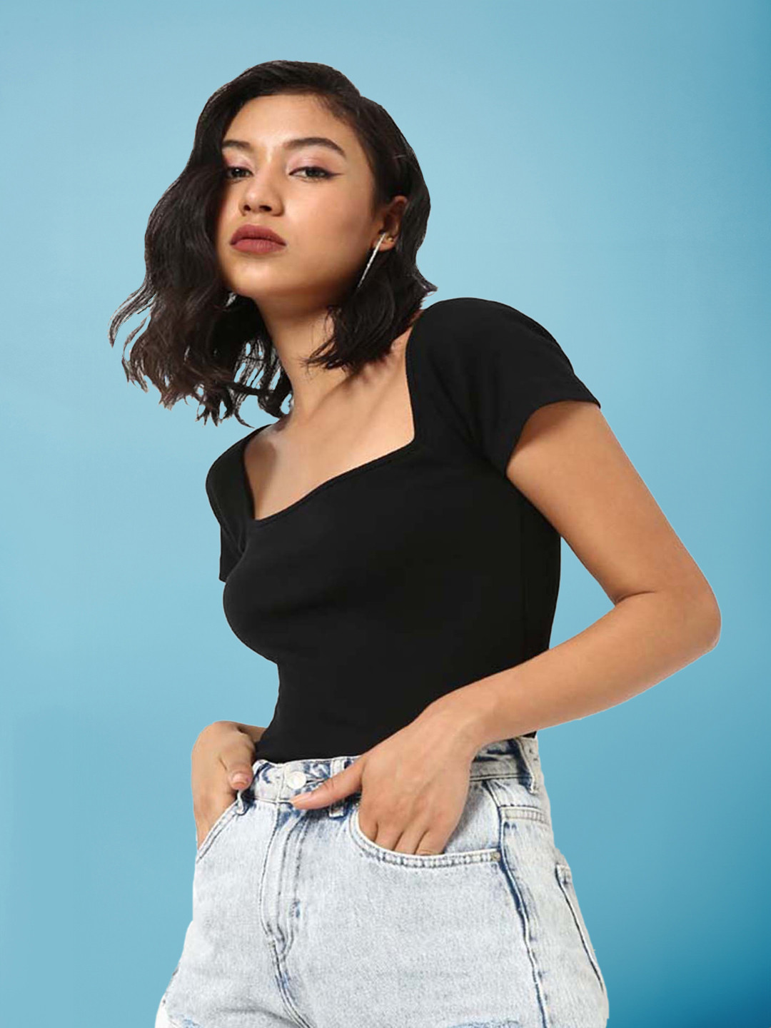 Buy IZF Square Neck Fitted Cotton Top - Tops for Women 21821082 | Myntra