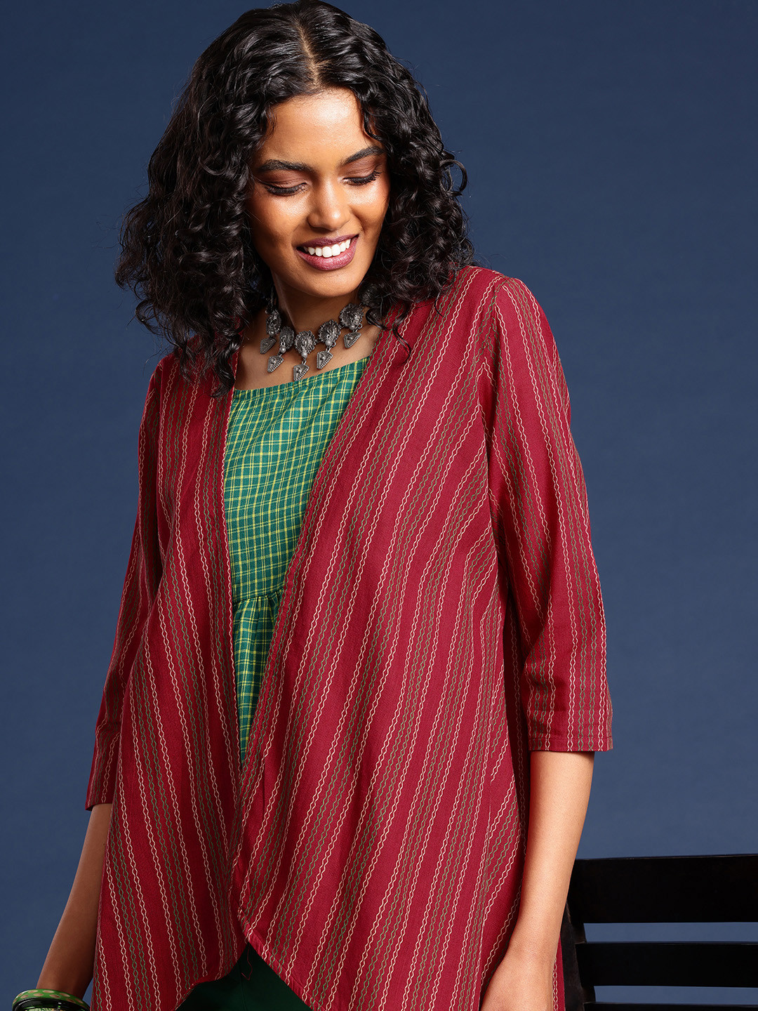 Buy Taavi Woven Legacy Striped Open Front Shrug - Shrug for Women ...