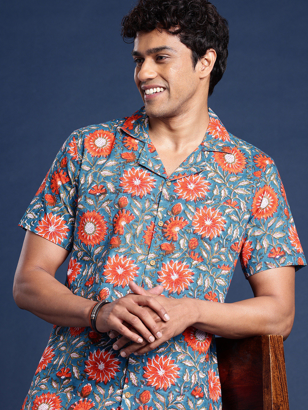 Buy Taavi Block Print Legacy Pure Cotton Floral Printed Casual Shirt ...